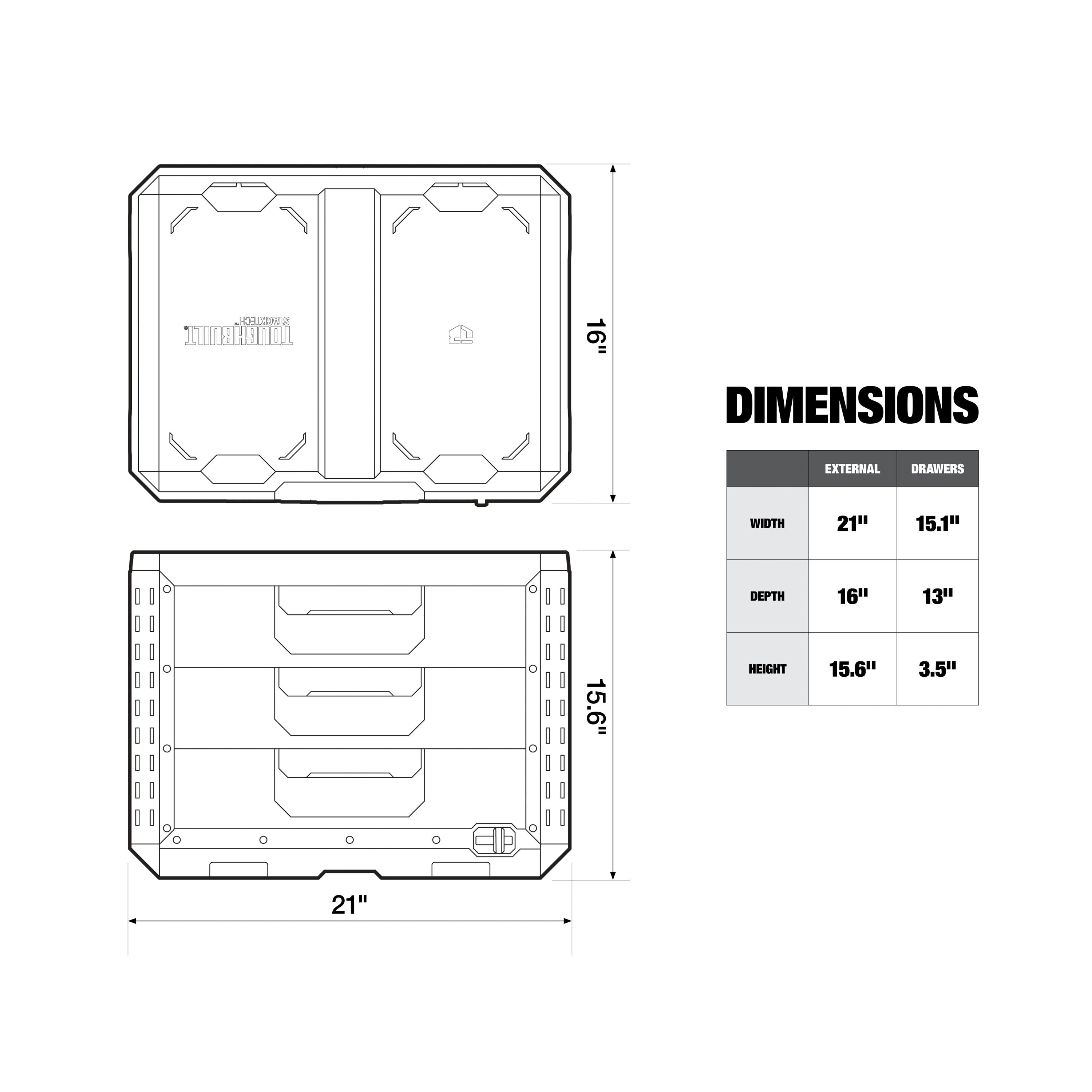 TOUGHBUILT STACKTECH XL 21-in W x 15.6-in H x 16-in D 3 -Drawer Plastic ...