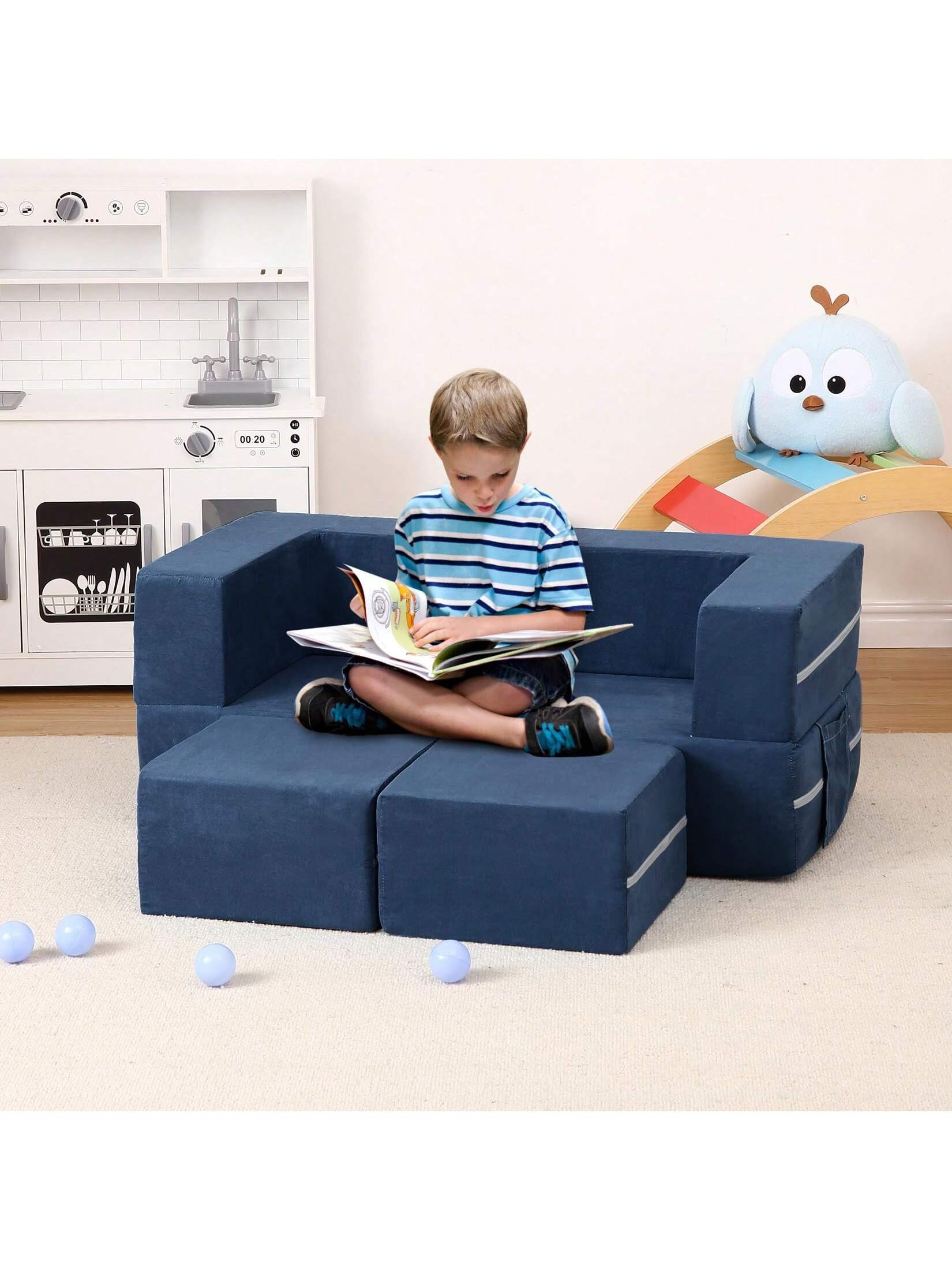 Qeetex Kids Play Couch – 3-Piece Modular Toddler Sofa For Playroom And ...