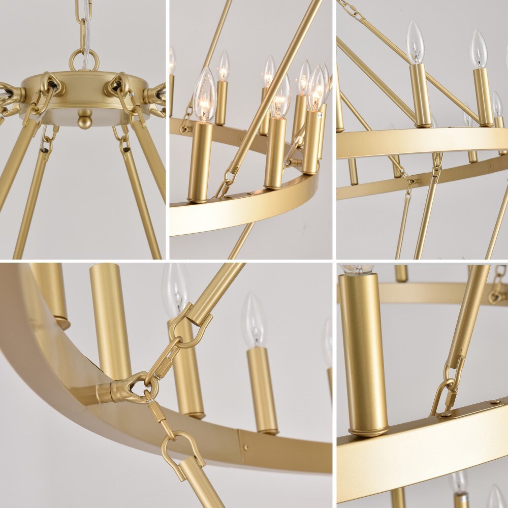 Basdien 69 in Gold 4 Tiers Wagon Wheel Chandelier 80 Light Bulbs Not ...