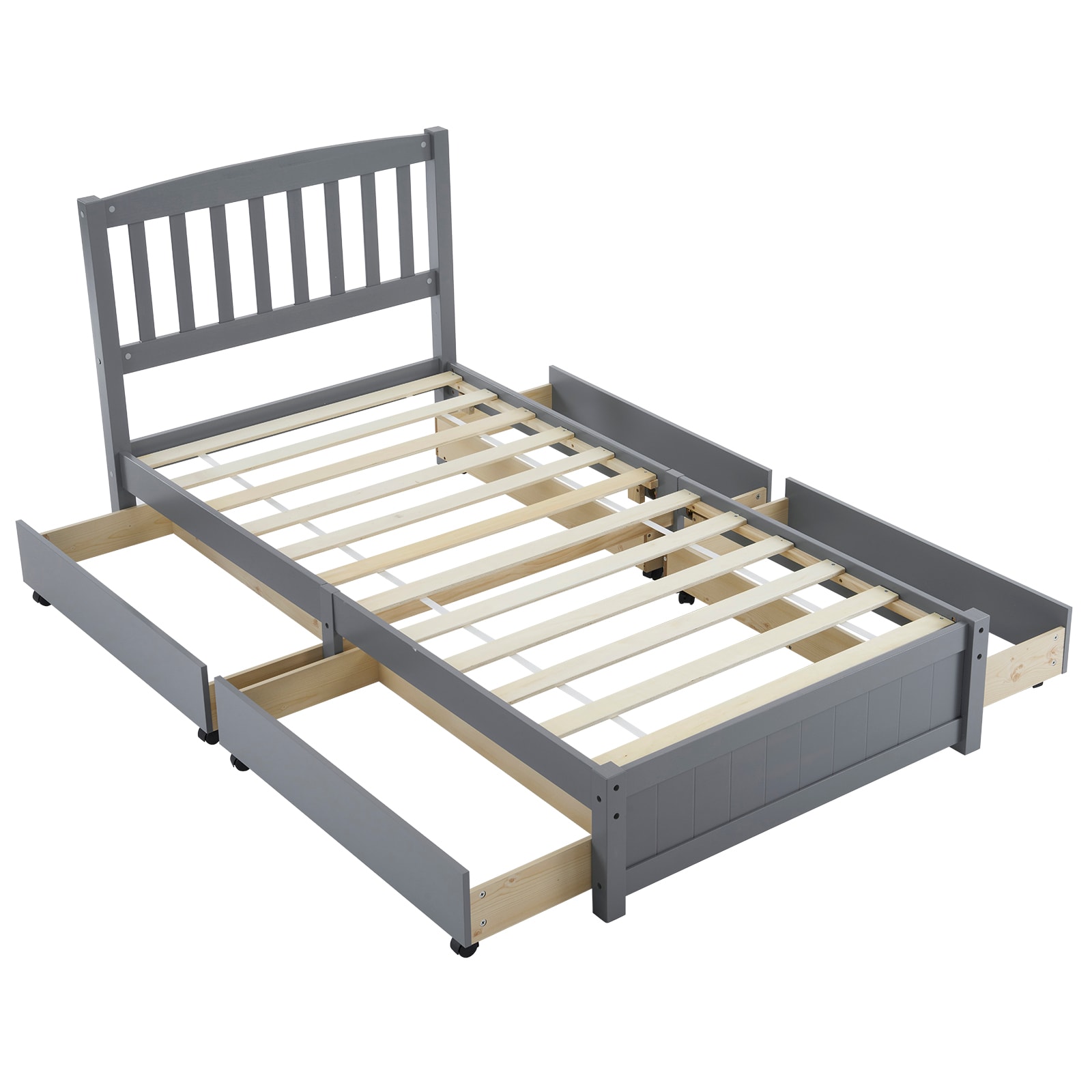 Outopee Twin Gray Wood Bed Frame with Headboard in the Beds department ...