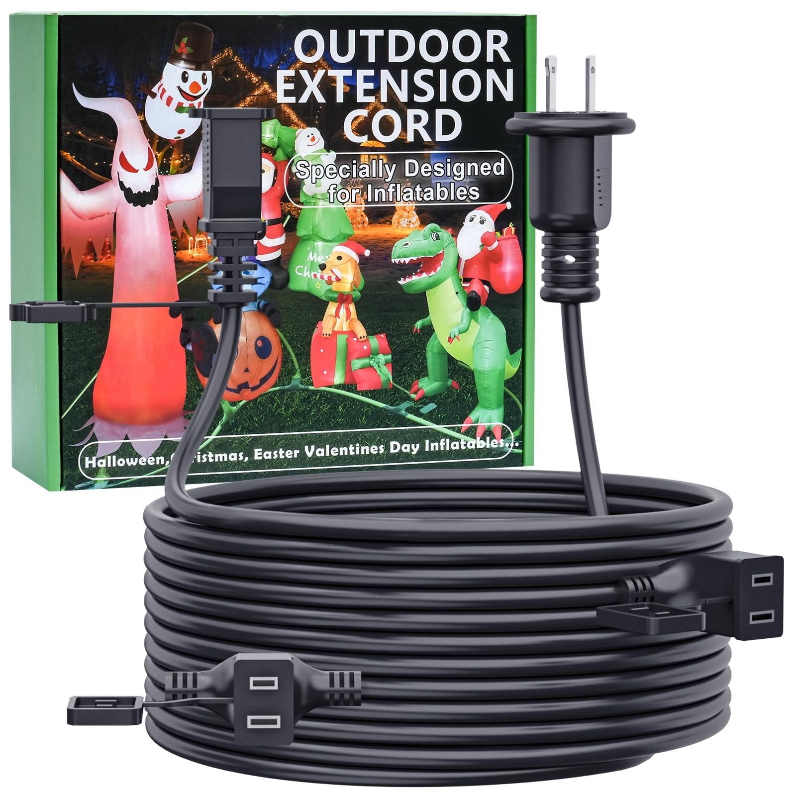 Misopily 25FT Outdoor Extension Cord with 3 Outlets Waterproof Split ...