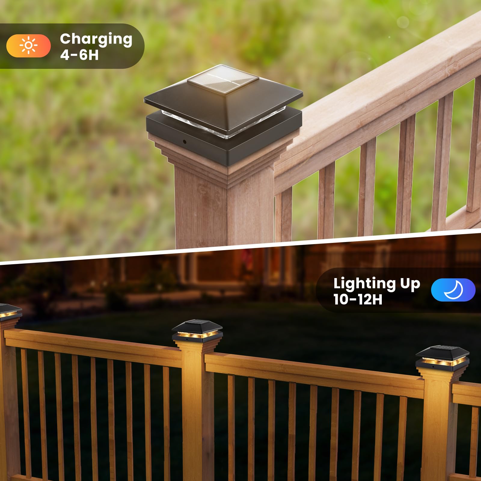 Angel Sar 8 Pack Black Solar Post Cap Lights Waterproof Warm White for ...