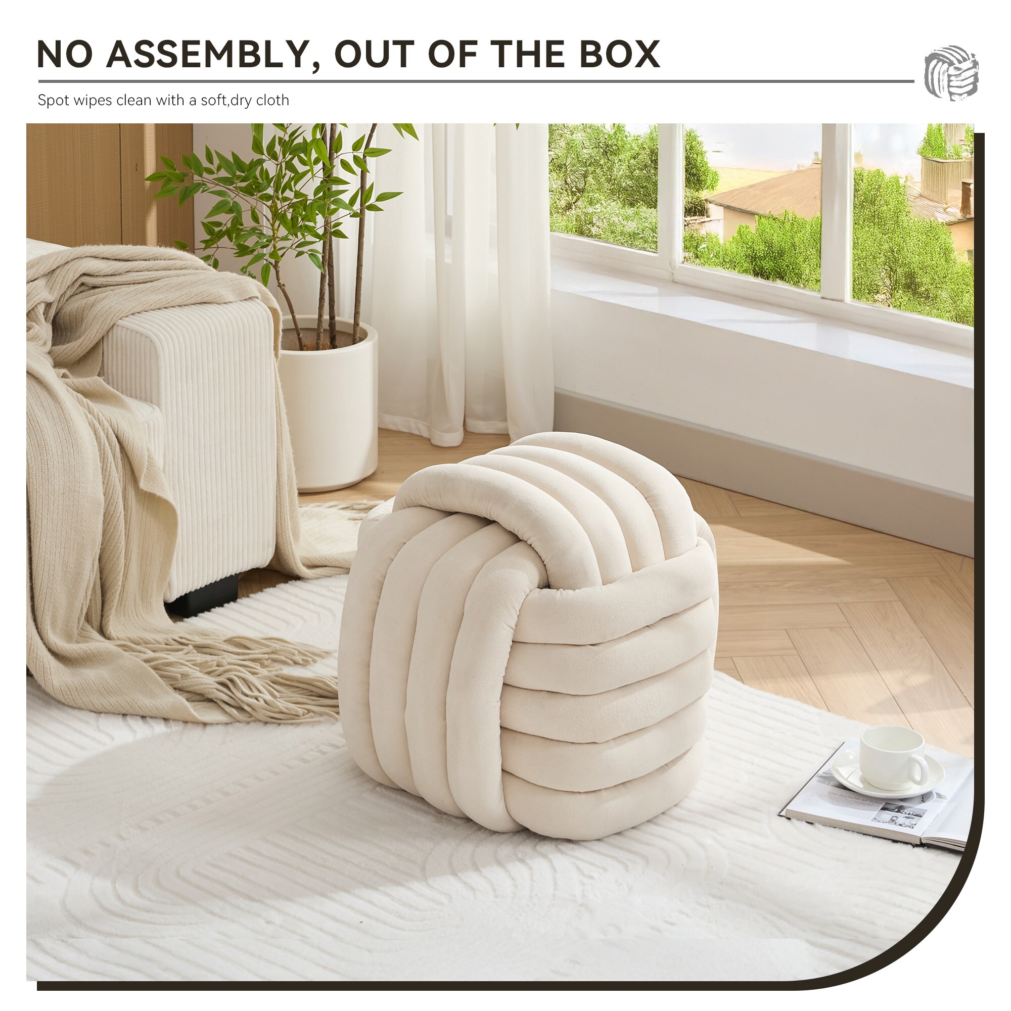 LOVMOR Chenille Fabric Modern Knot Design Ottoman Makeup Stool ...