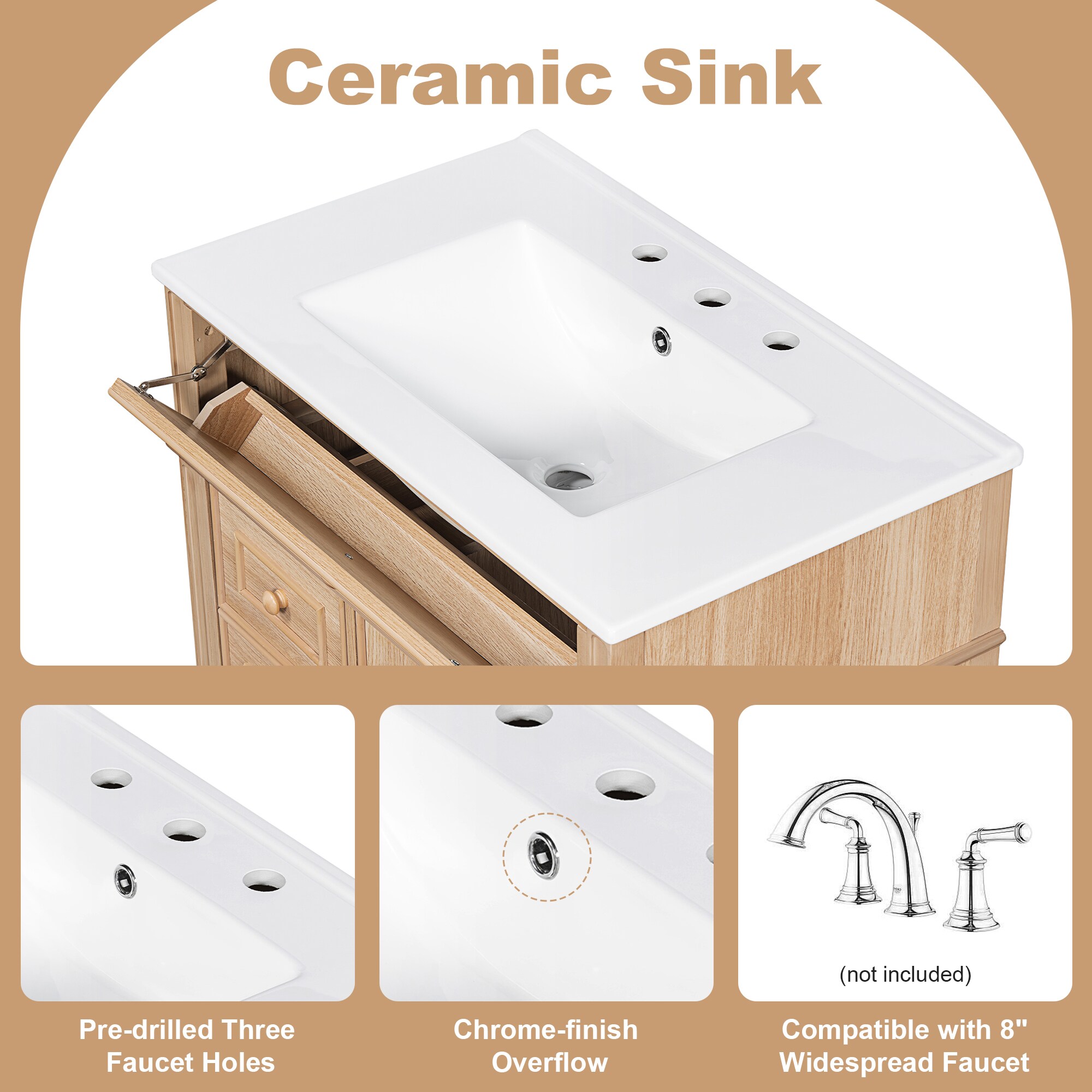 GDFStudio Prescott 30 in. Freestanding Bathroom Vanity with Integrated ...