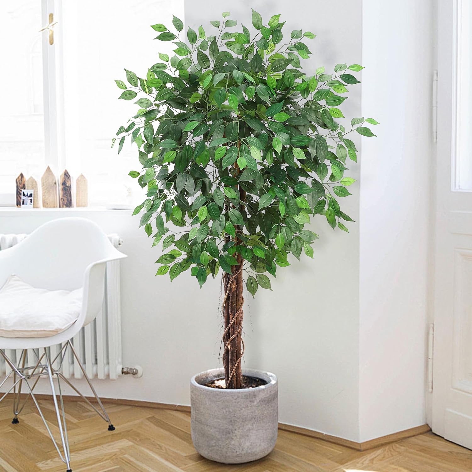 Der Rose Faux Ficus Tree 5 feet with Lifelike 756 Leaves and Natural ...