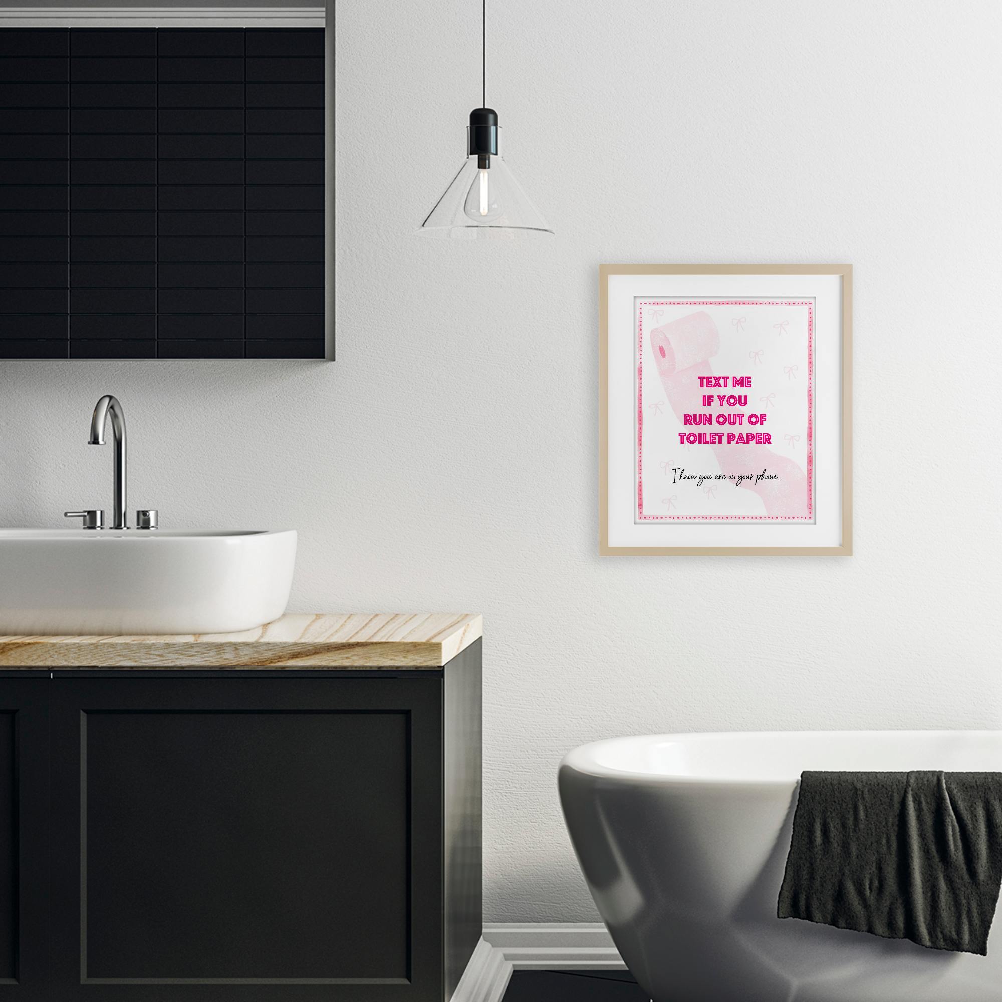 Stupell Industries Pink Text for Toilet Paper Brown Framed Print Under ...