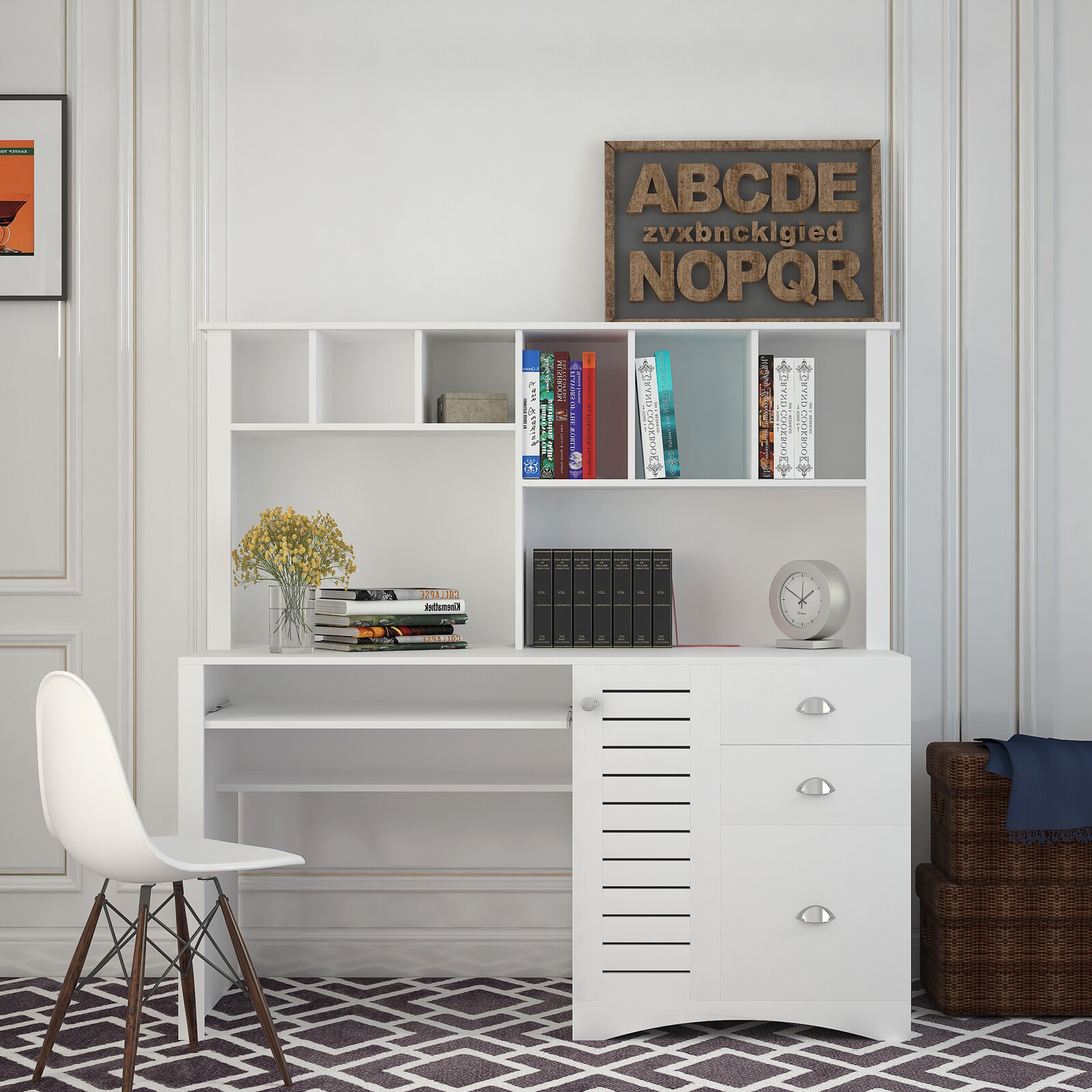 Clihome Computer Desk with Hutch 57.56-in White Modern/Contemporary ...