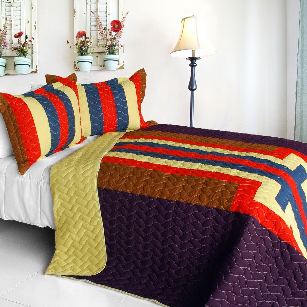Slickblue 3 Piece Full Queen Vermicelli Quilted Reversible Patchwork ...