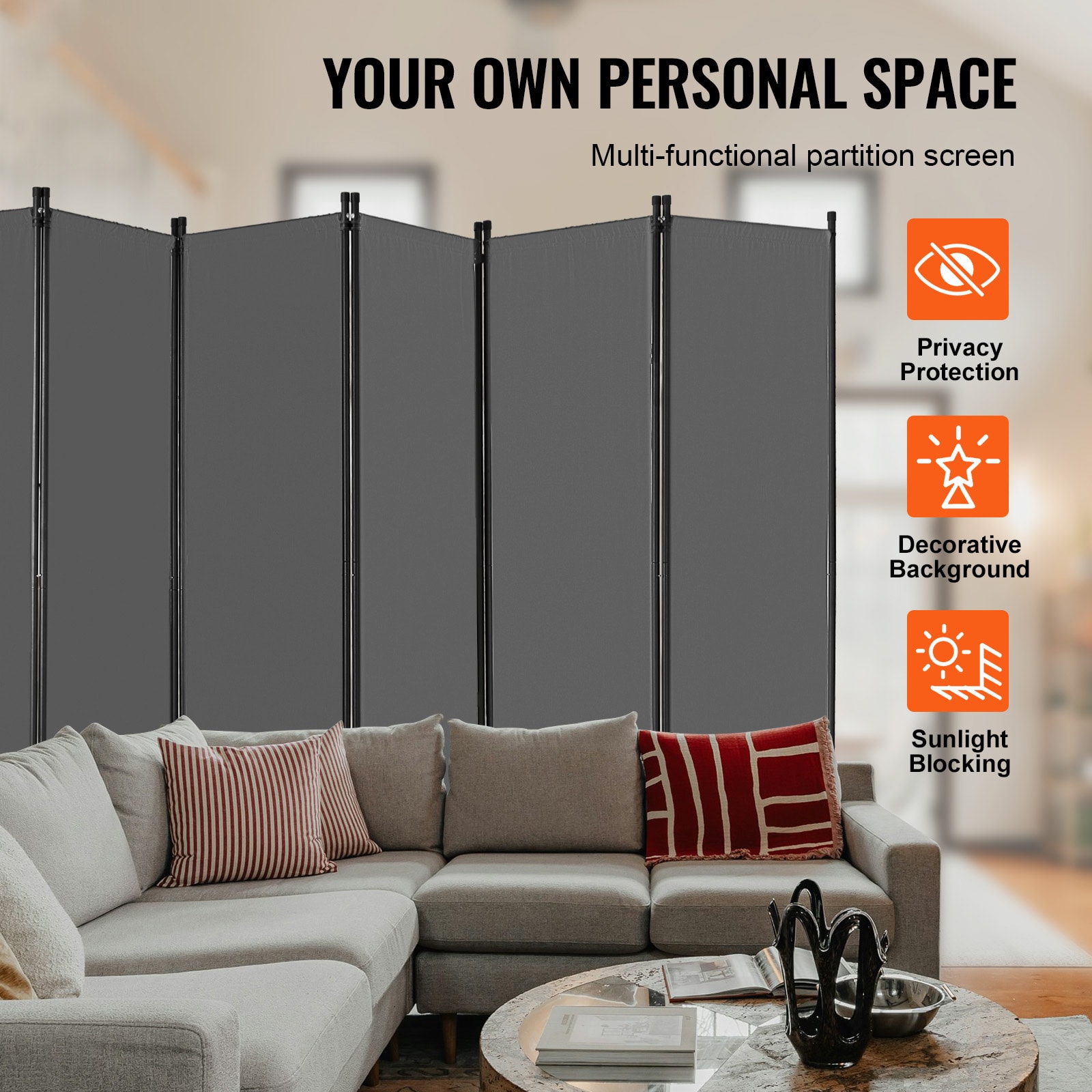 VEVOR Room Divider 6 Panel Room Divider Folding Privacy Screen and ...