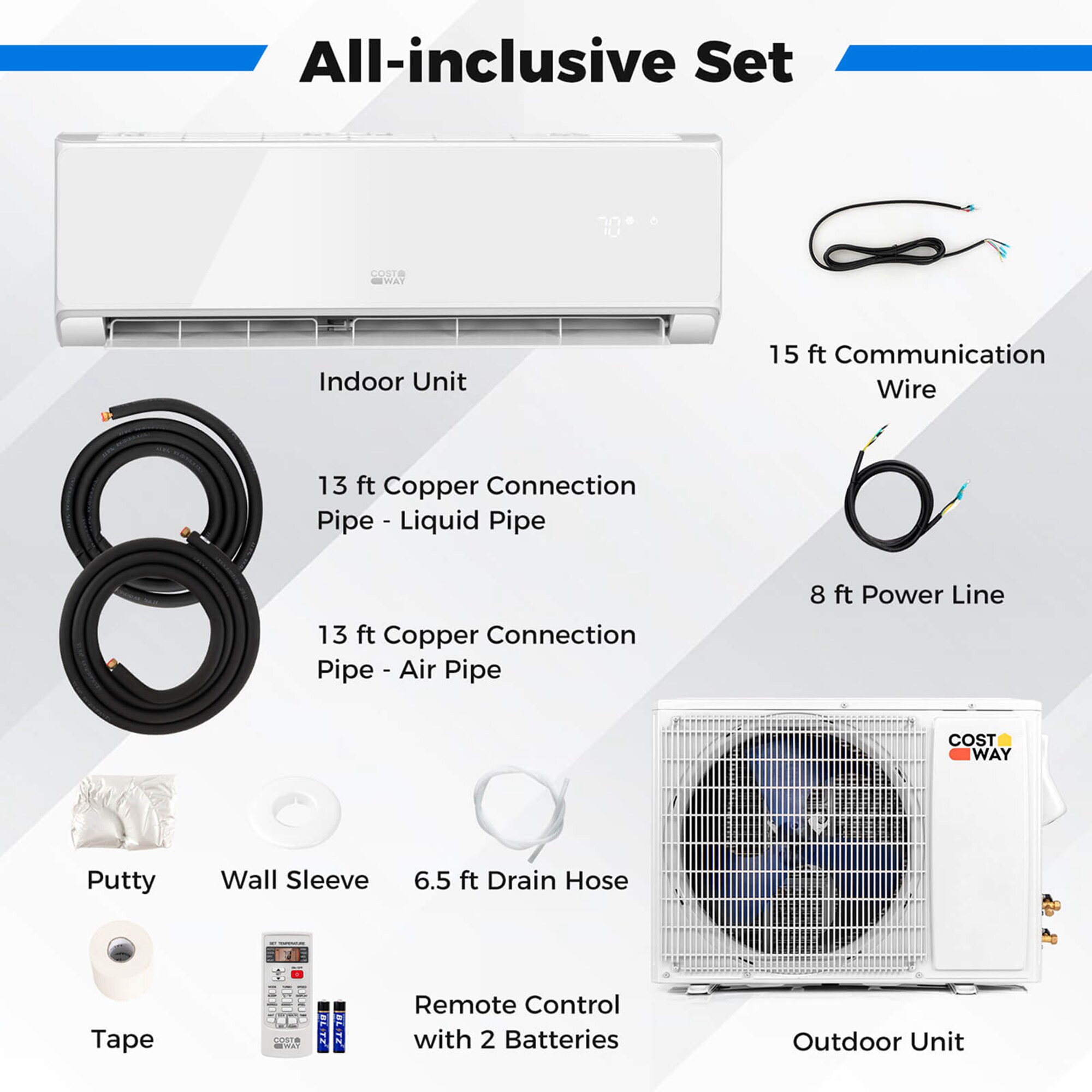 Costway 12000 BTU Wifi Enabled Mini Split Air Conditioner and Heater ...