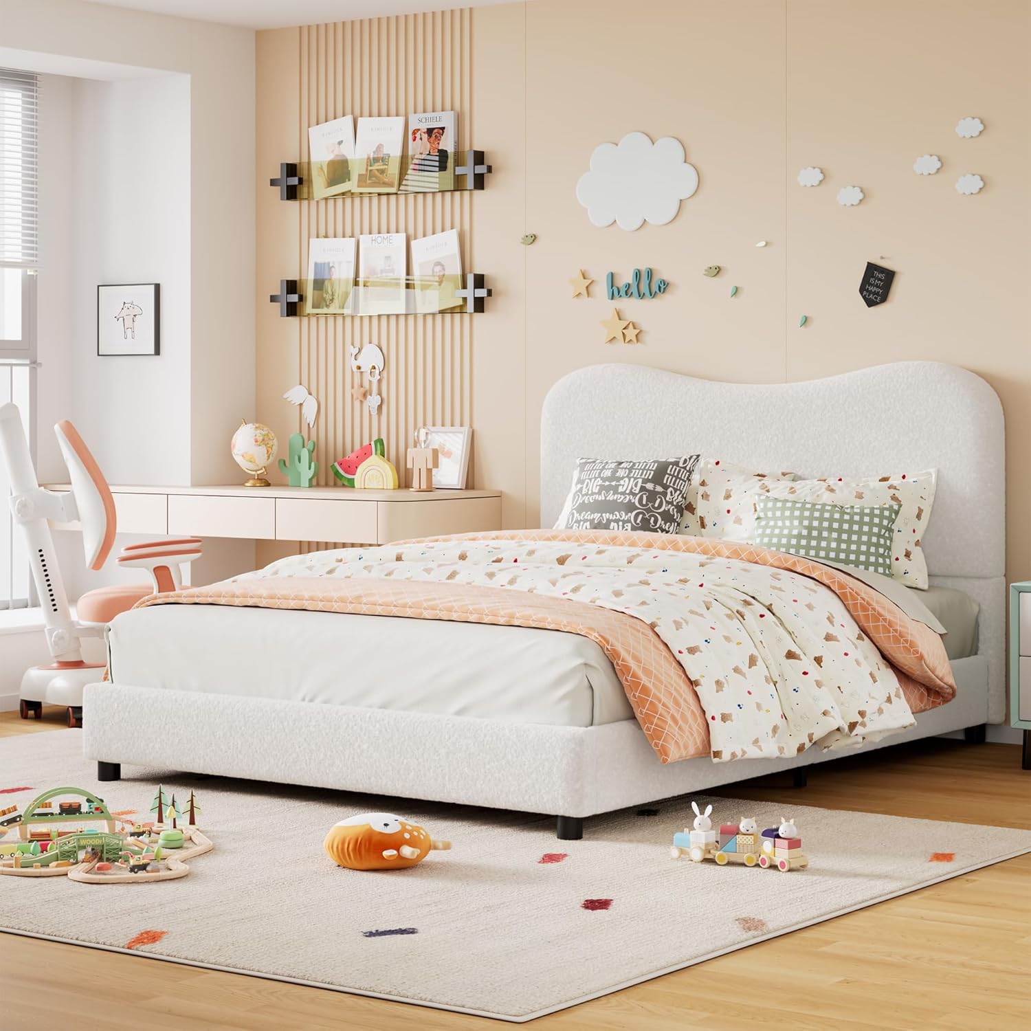 Garvee Velvet Upholstered Bed Frame with Boucle Headboard Heavy Duty ...