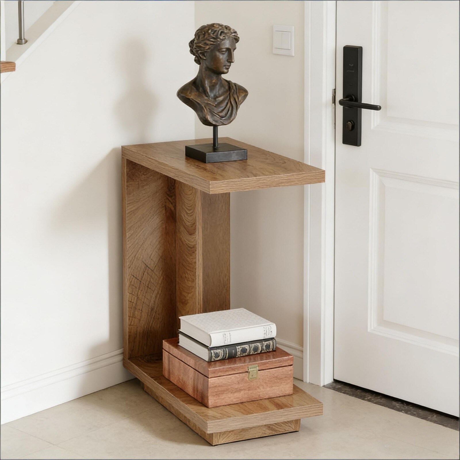 GlasFlength C-Shaped Bedside Table Stylish Side Table with Open Shelves ...
