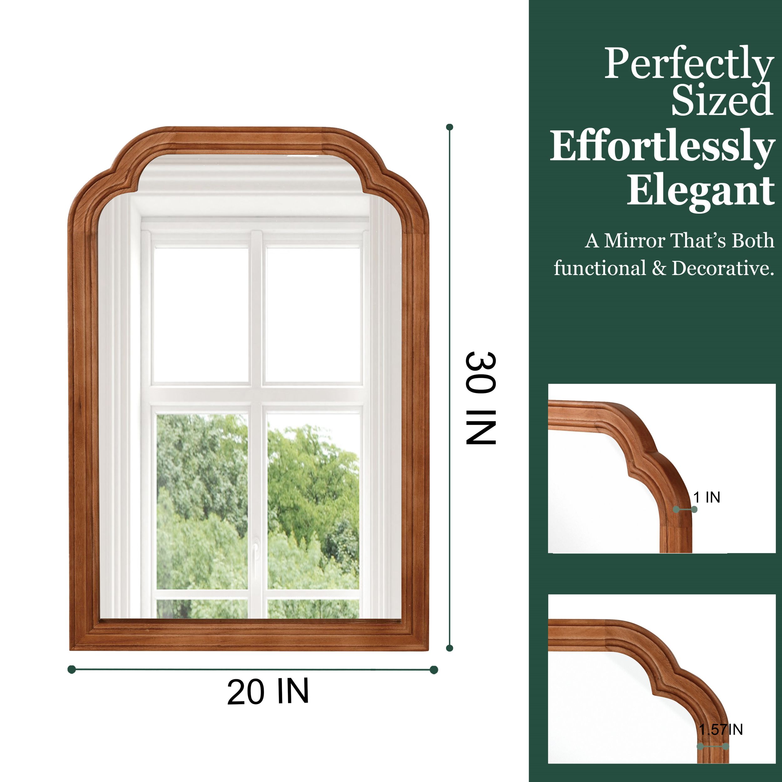 Poinic 20-in W x 30-in H Rectangle Brown Framed Wall Mirror in the ...