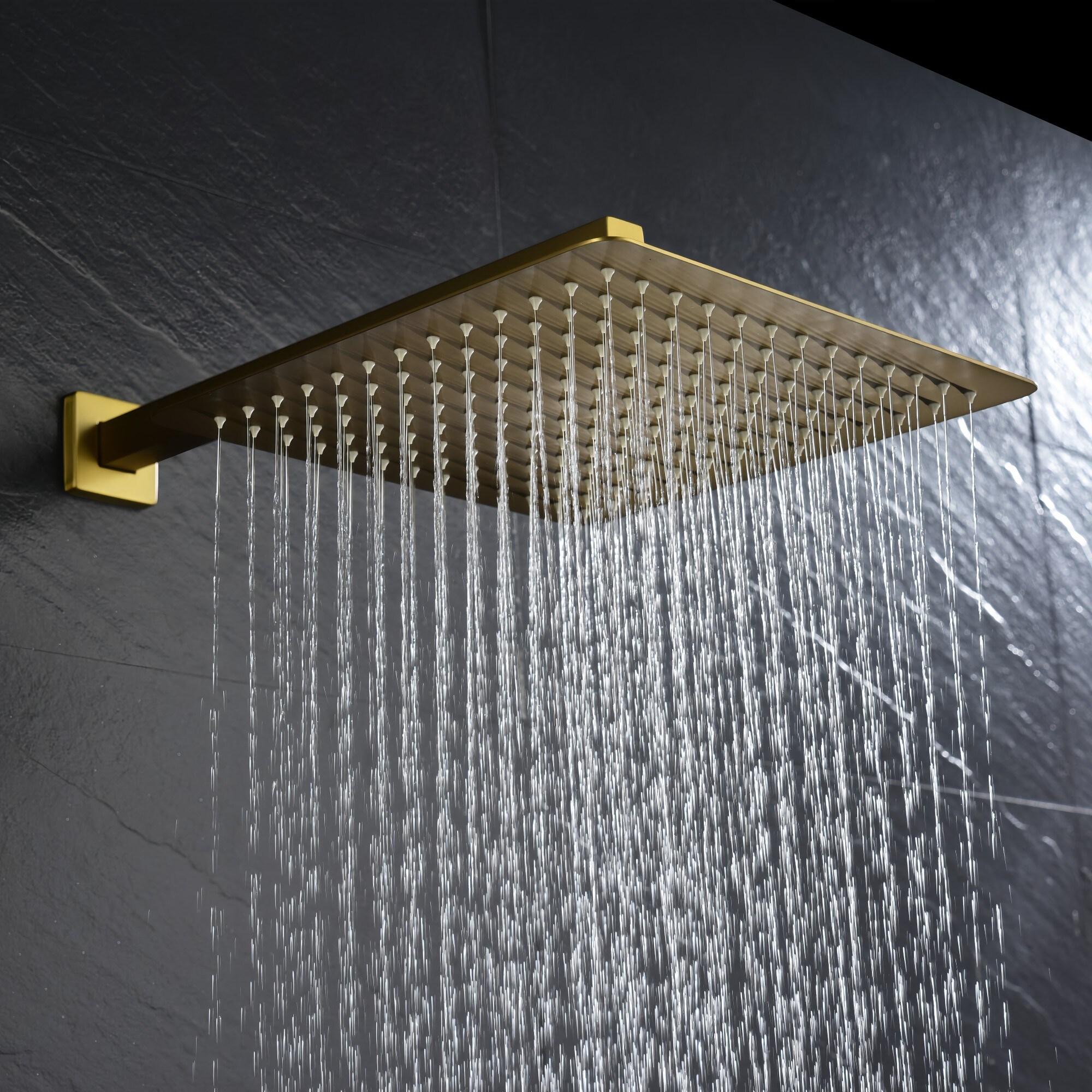 Numhew 12in 1-Function Brushed Gold Wall Mount Rainfall Square Shower ...