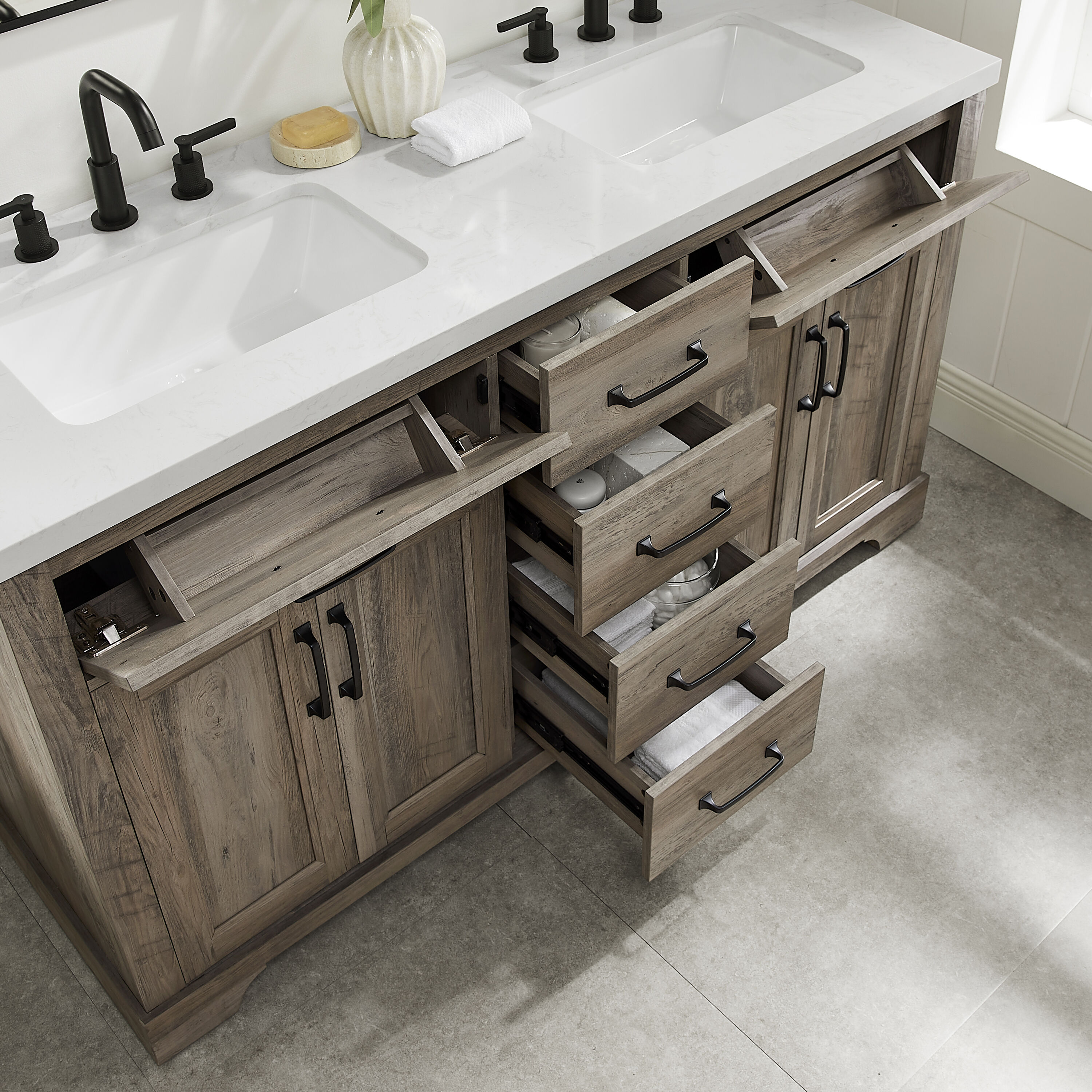 BridgePoint Home Mia 60-in Brown Grey Oak Undermount Double Sink ...