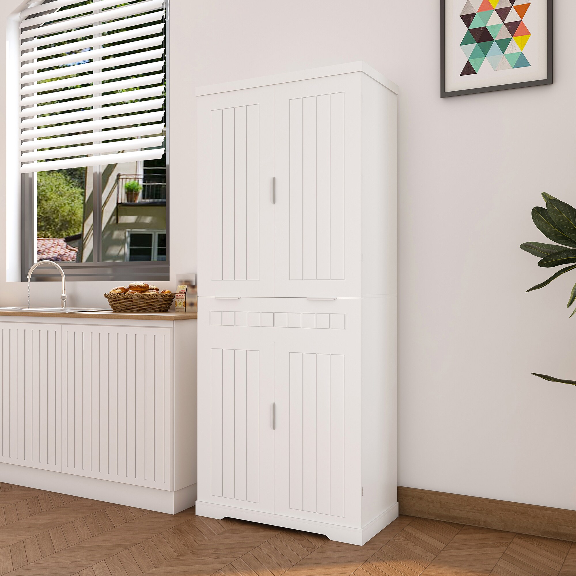SINOFURN Contemporary/Modern White MDF Pantry with Wine Storage in the ...