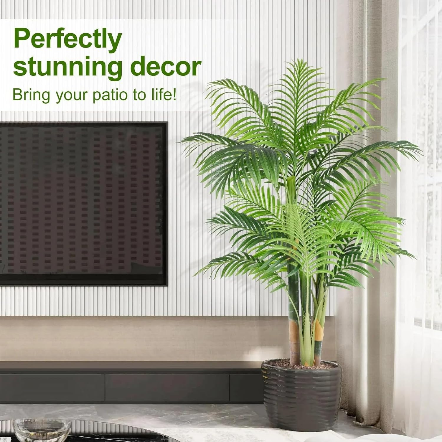 Garvee 4Ft Triple Golden Cane Palm Artificial Tree Large Tropical Palm ...