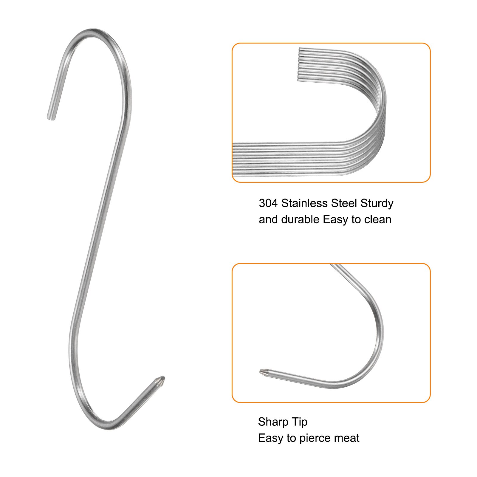 Harfington 10pcs 5-Inch Meat Hooks 304 Stainless Steel Butcher Hook S ...