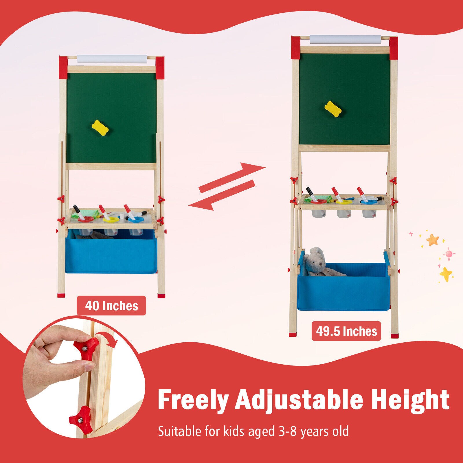 Slickblue Kids Wooden Art Easel with Magnetic Chalkboard and Paper Roll ...