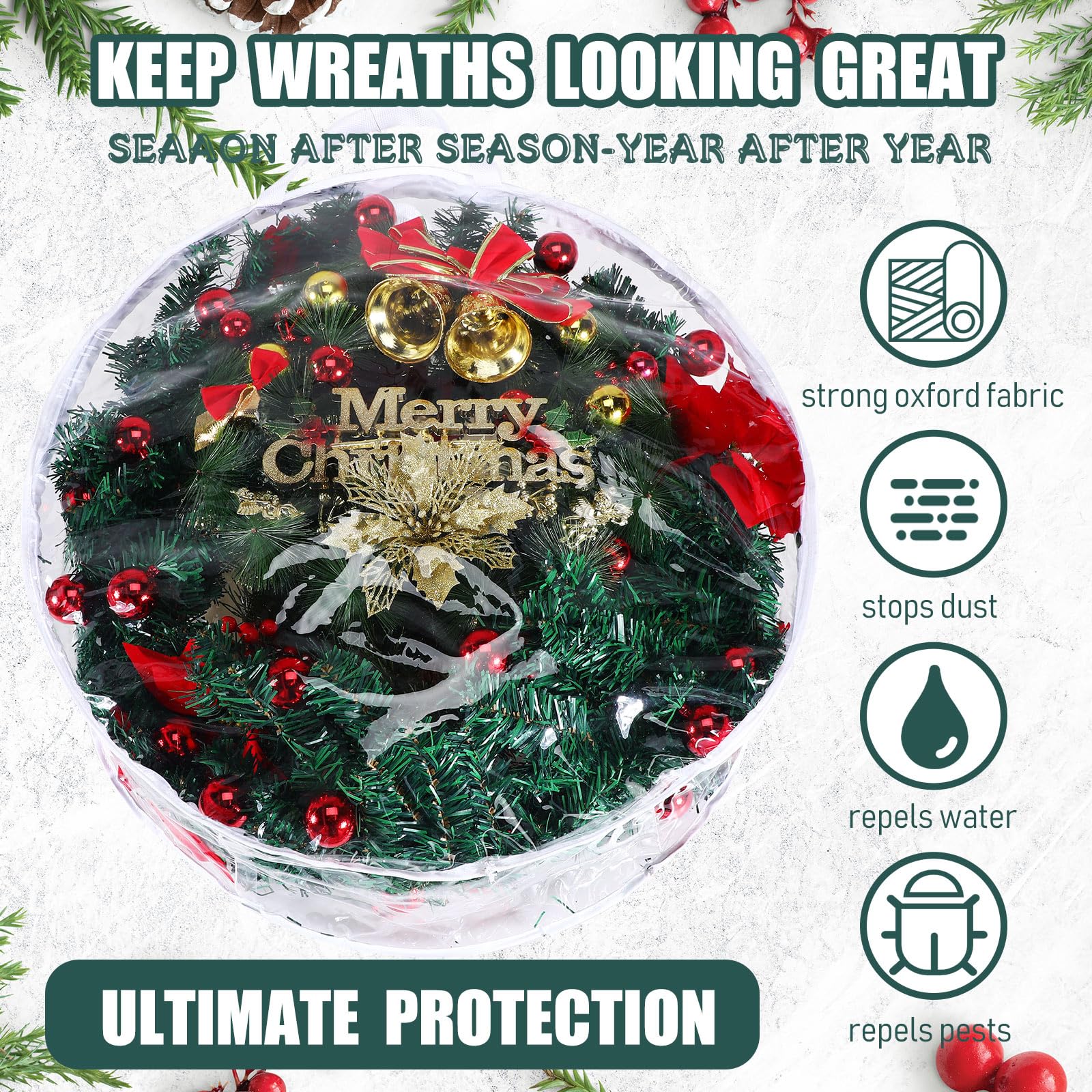 Etokfoks 15 Pack 24 Inch Clear Christmas Wreath Storage Bags with Dual ...