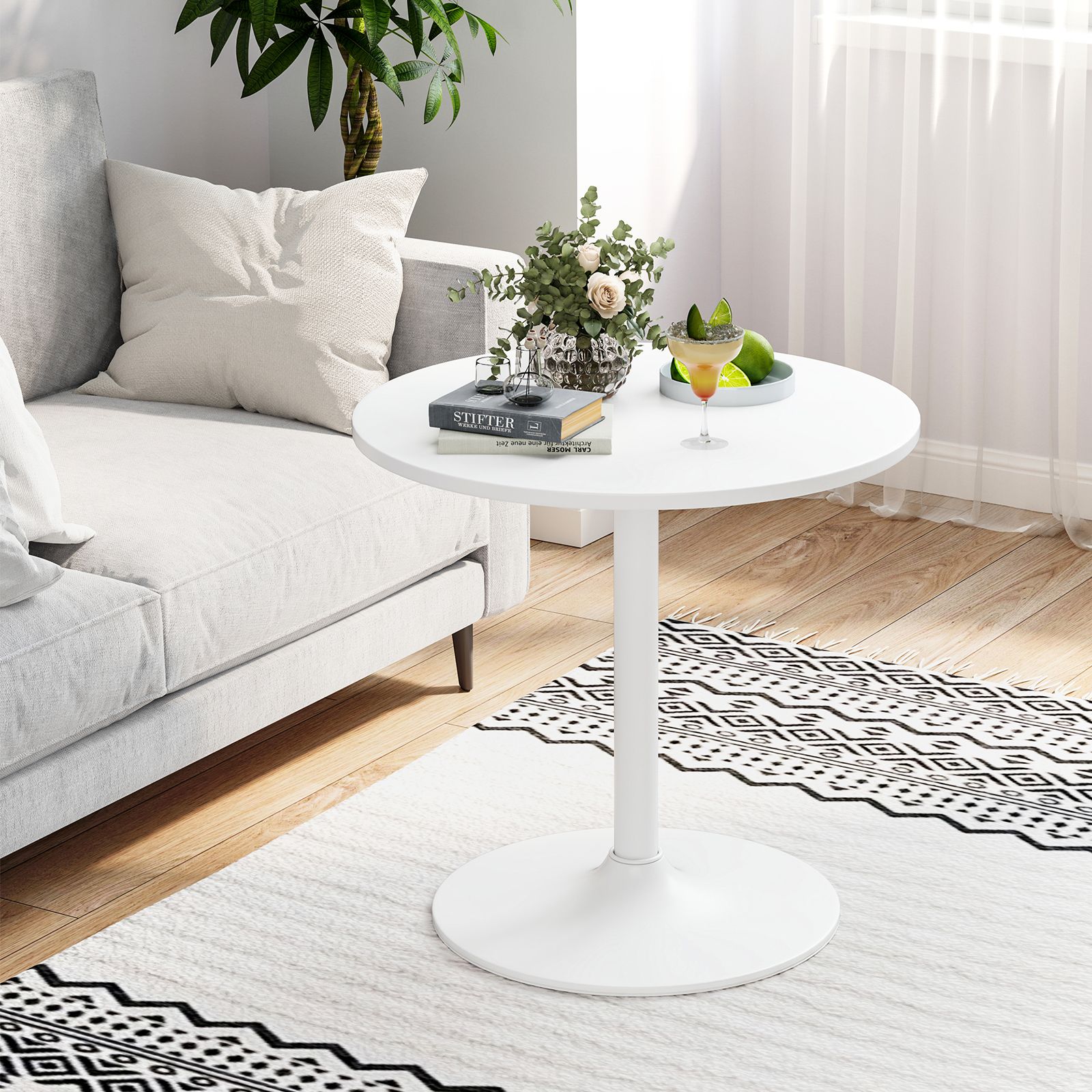 Slickblue 1PC White Finish MDF Modern Coffee Table Adjustable Height ...