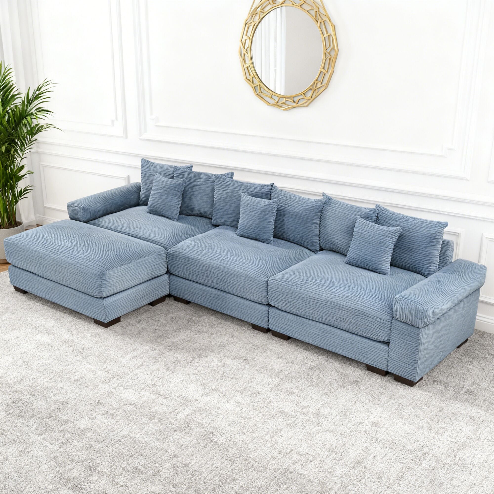 Homy Casa SSQP 130 in Corduroy Modular Sectional Sofa with Plush Deep ...