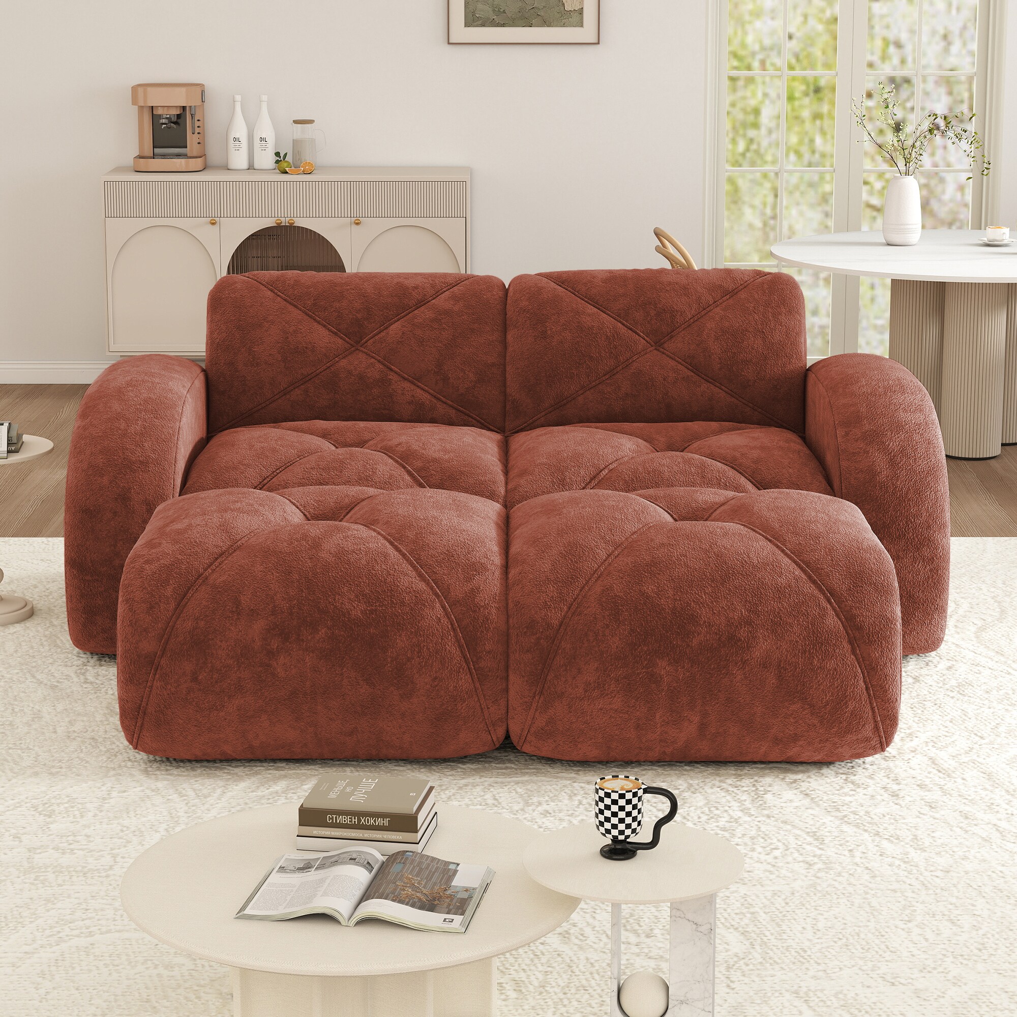 Homy Casa VCLM 80.3-in W Modular Red Brown Velvet Sofa with 2 Ottomans ...