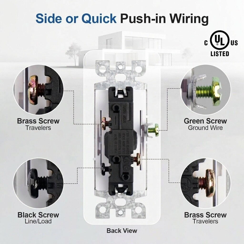 Oyezvary 3 Way Rocker Light Switch 15A 120V UL Certified White Single ...