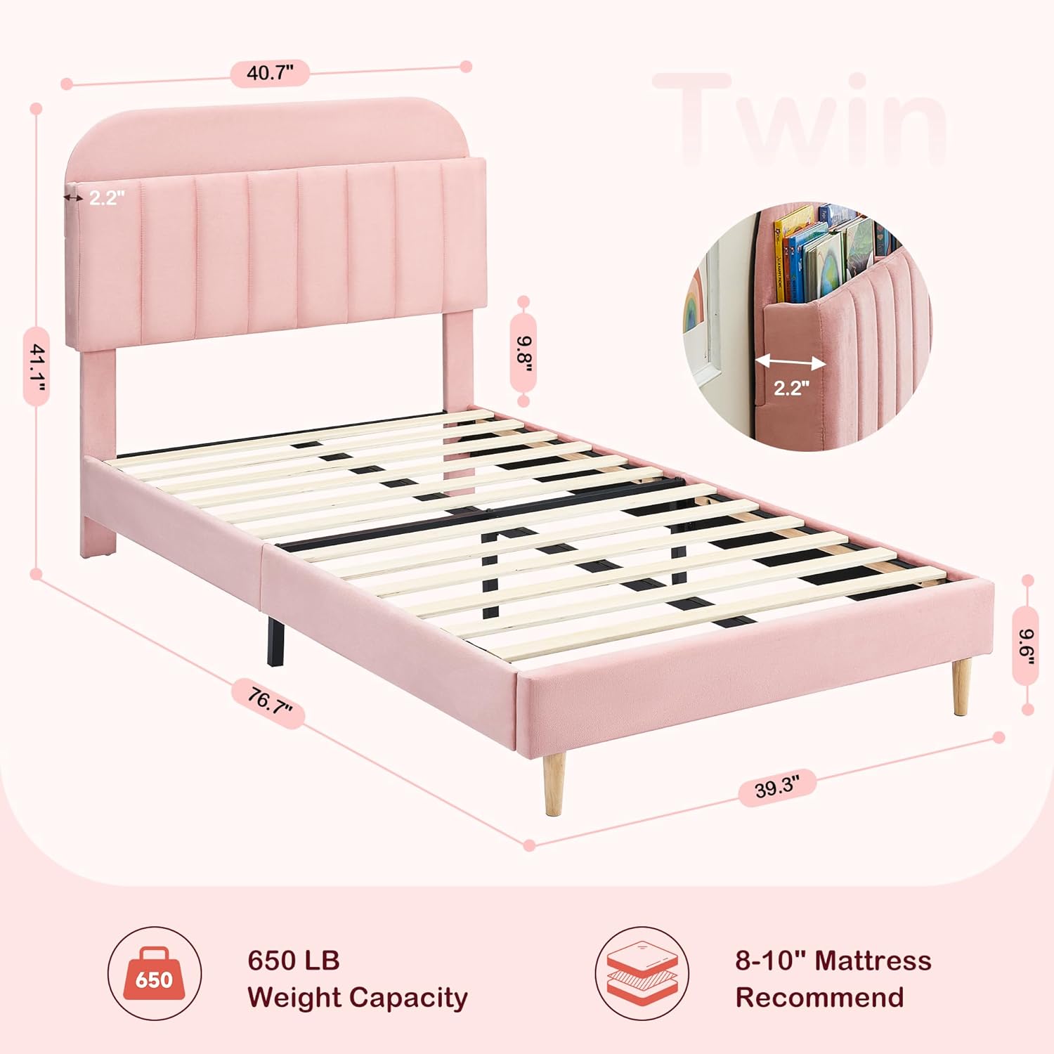 GAOMON 2PCS Twin Bed Frames Upholstered Platform Bed Frame with ...