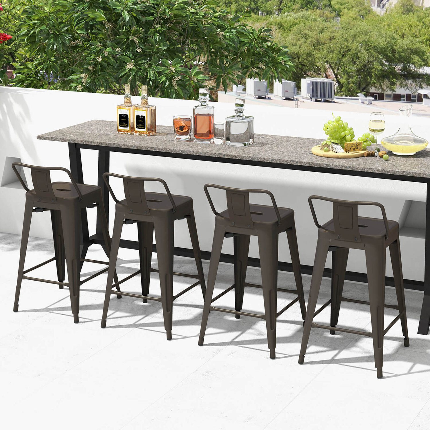 Costway Set of 4 Low Metal Counter Stool 24 inches Seat Height Bar ...
