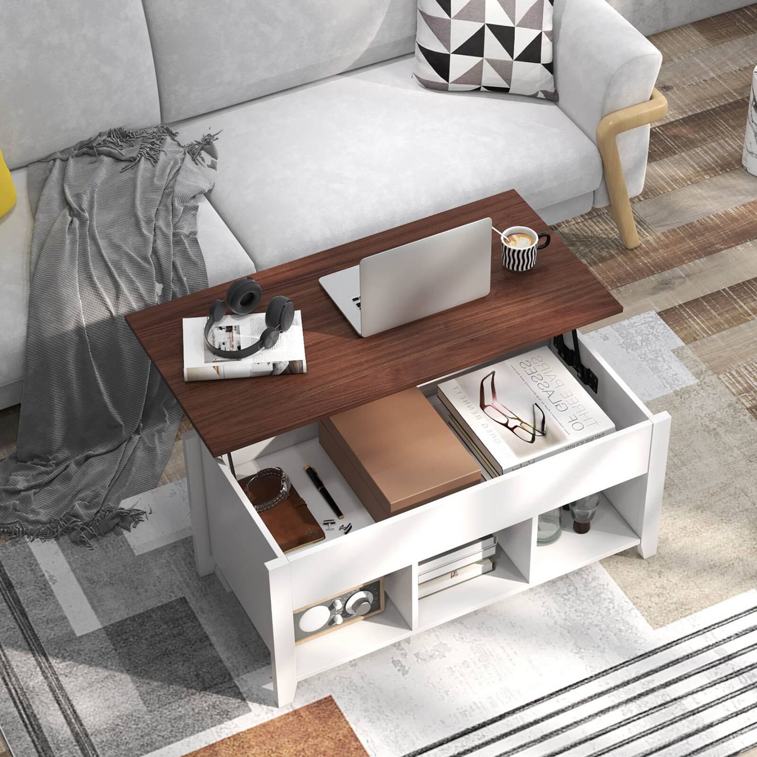 Costway Lift Top Coffee Table with Hidden Compartment and Storage ...
