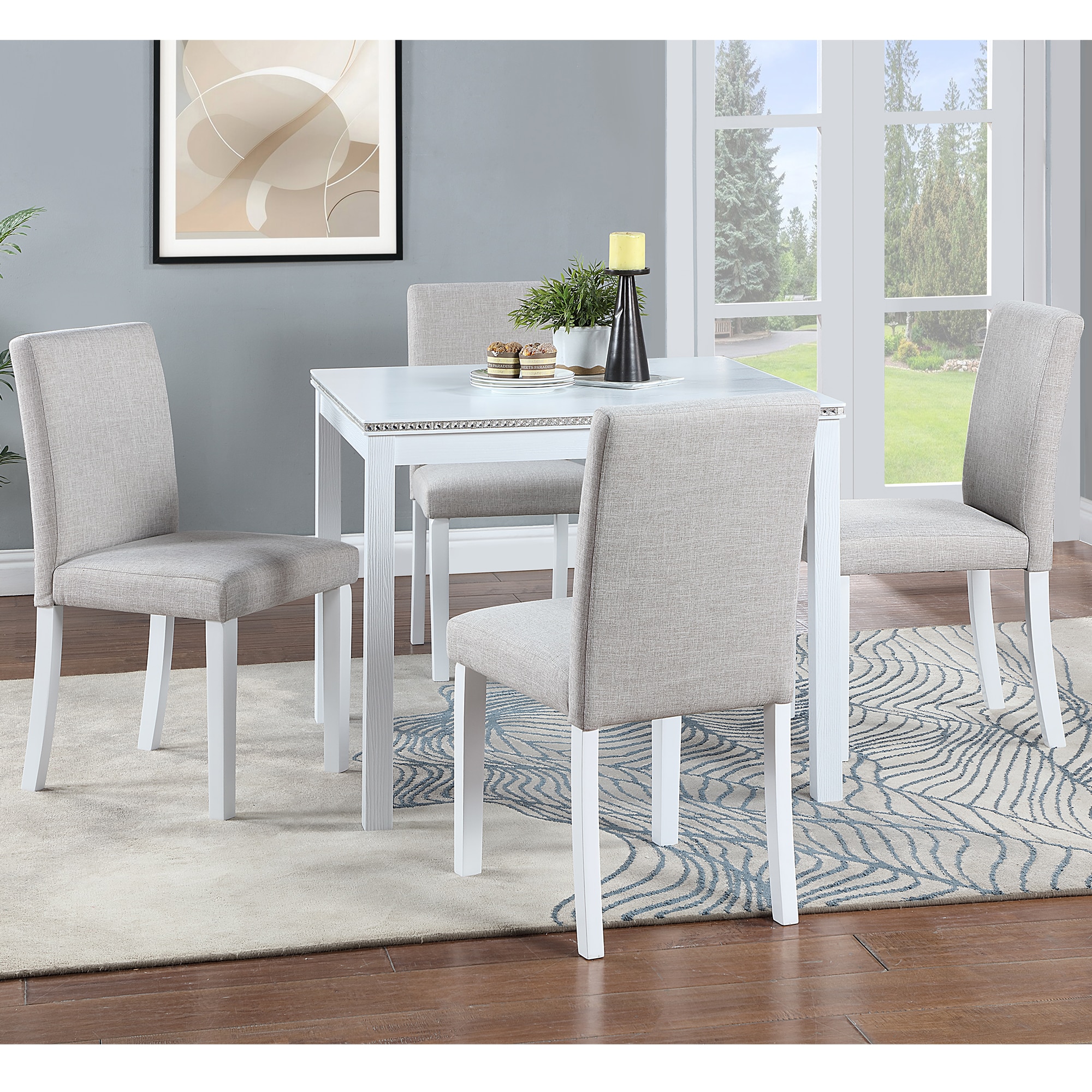 GlasFlength Modern Wooden Dining Table Set with Square Table and ...