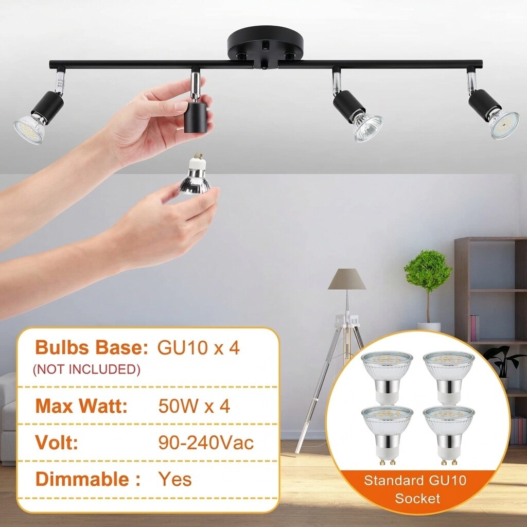 Vrbgify 4 Head Matte Black Adjustable Ceiling Track Lighting Kit with ...