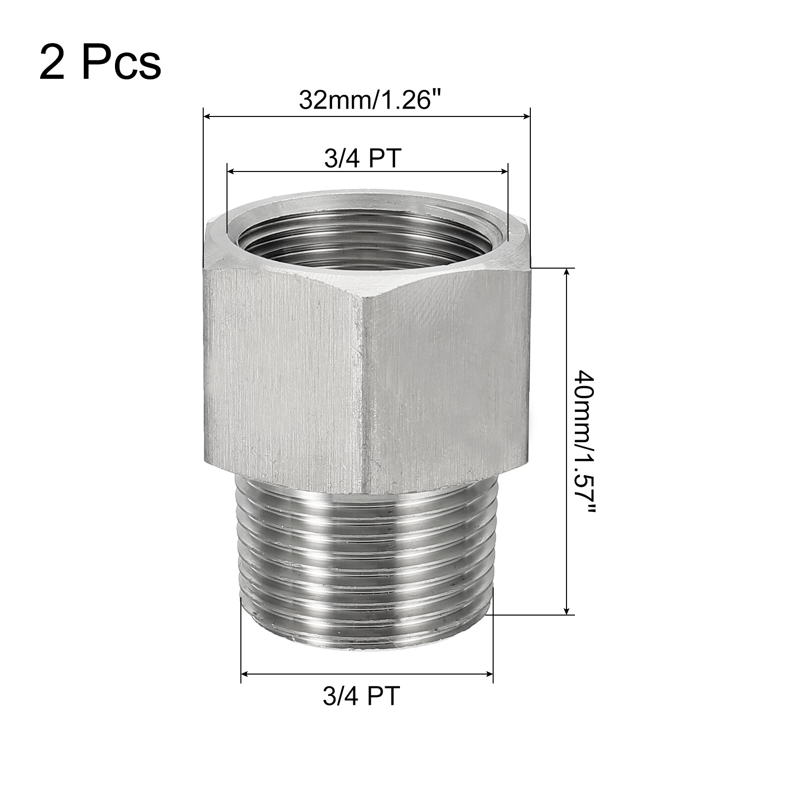 Unique Bargains Hex Bushing 3/4 PT Male to 3/4 PT Female Stainless ...
