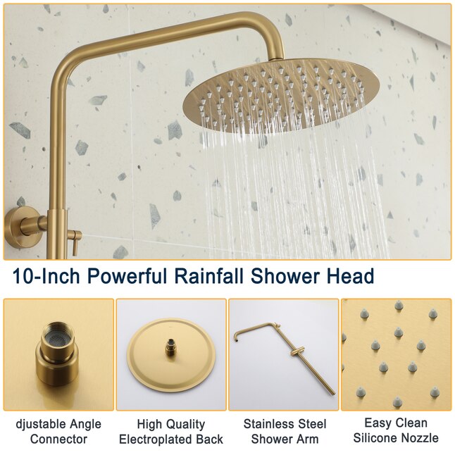 Clihome Thermostatic Shower Brushed Gold Dual Head Waterfall Shower