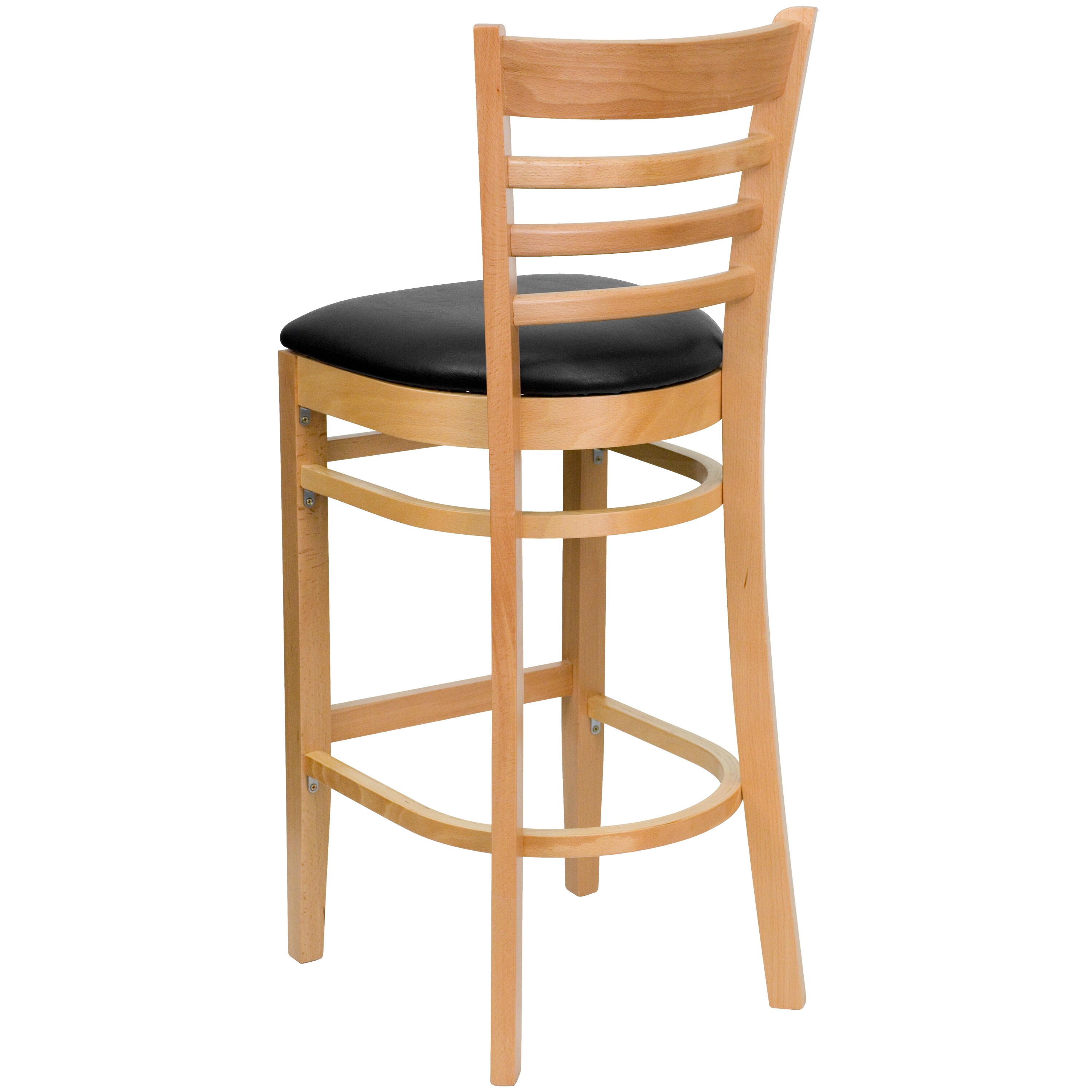 Emma + Oliver Ladder Back Natural Wood Barstool; Black Vinyl Seat in ...