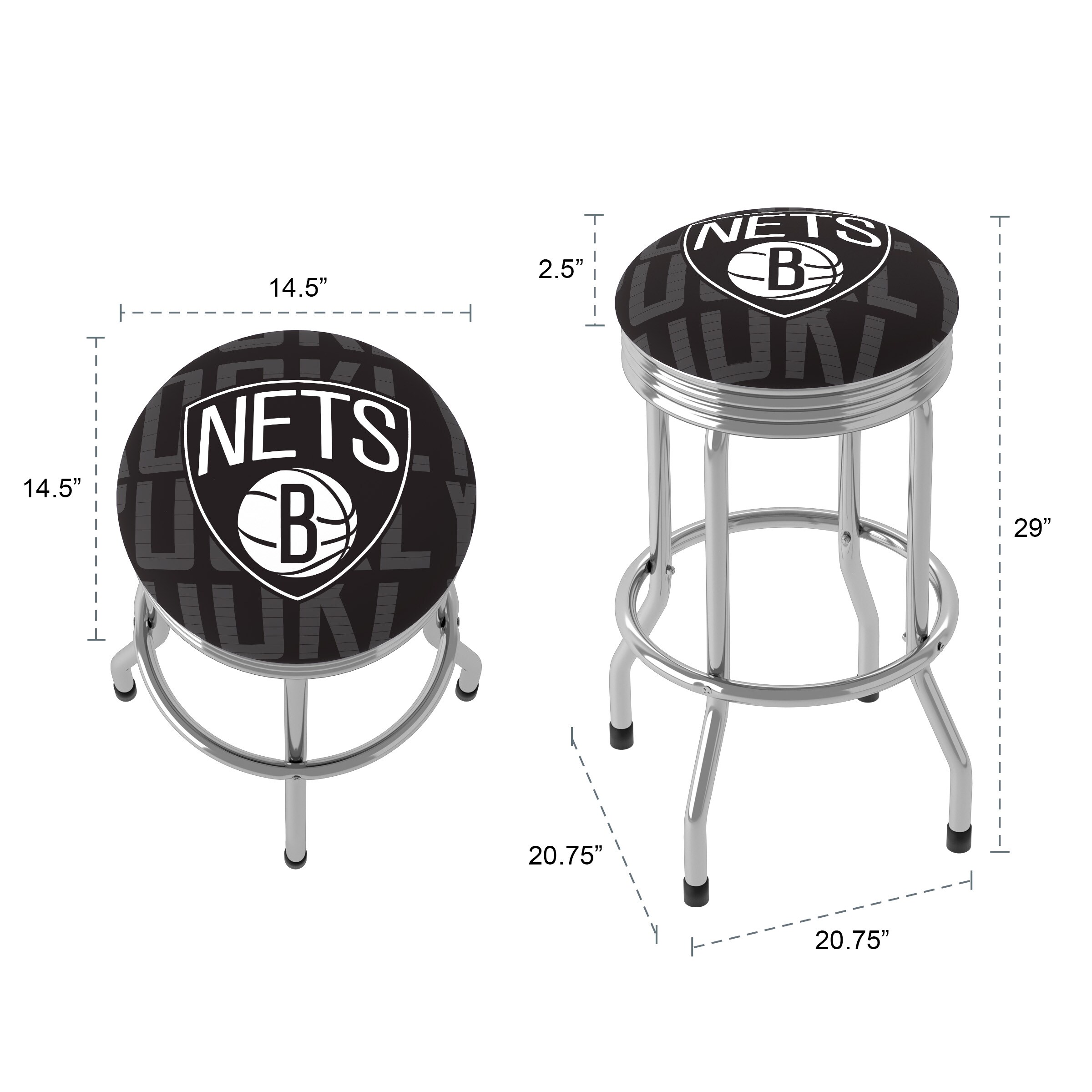 Trademark Gameroom Brooklyn Nets Bar Stools Chrome 29-in H Bar height ...