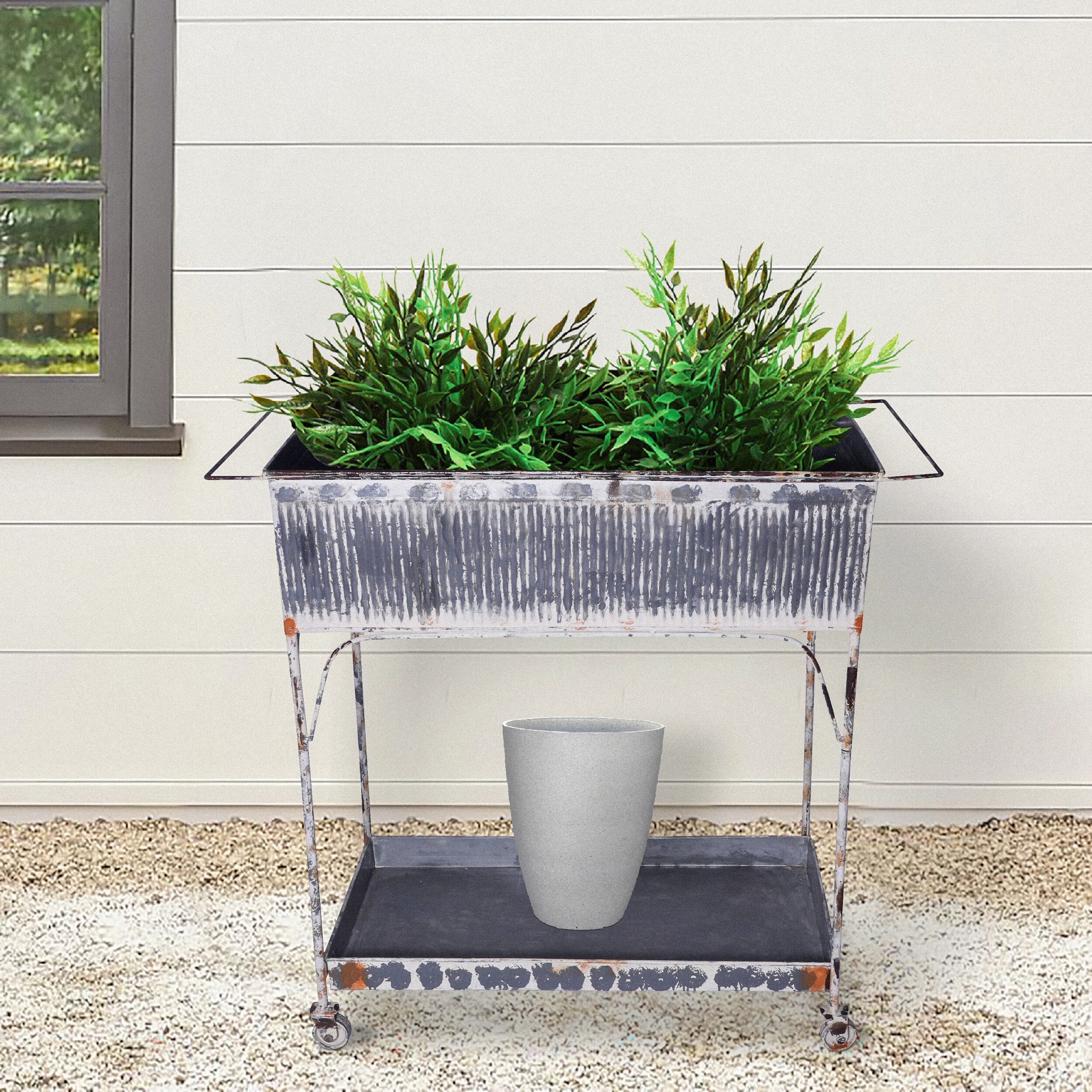 Kahomvis Rectangle 14-in W Large White Metal Indoor/Outdoor Planter ...