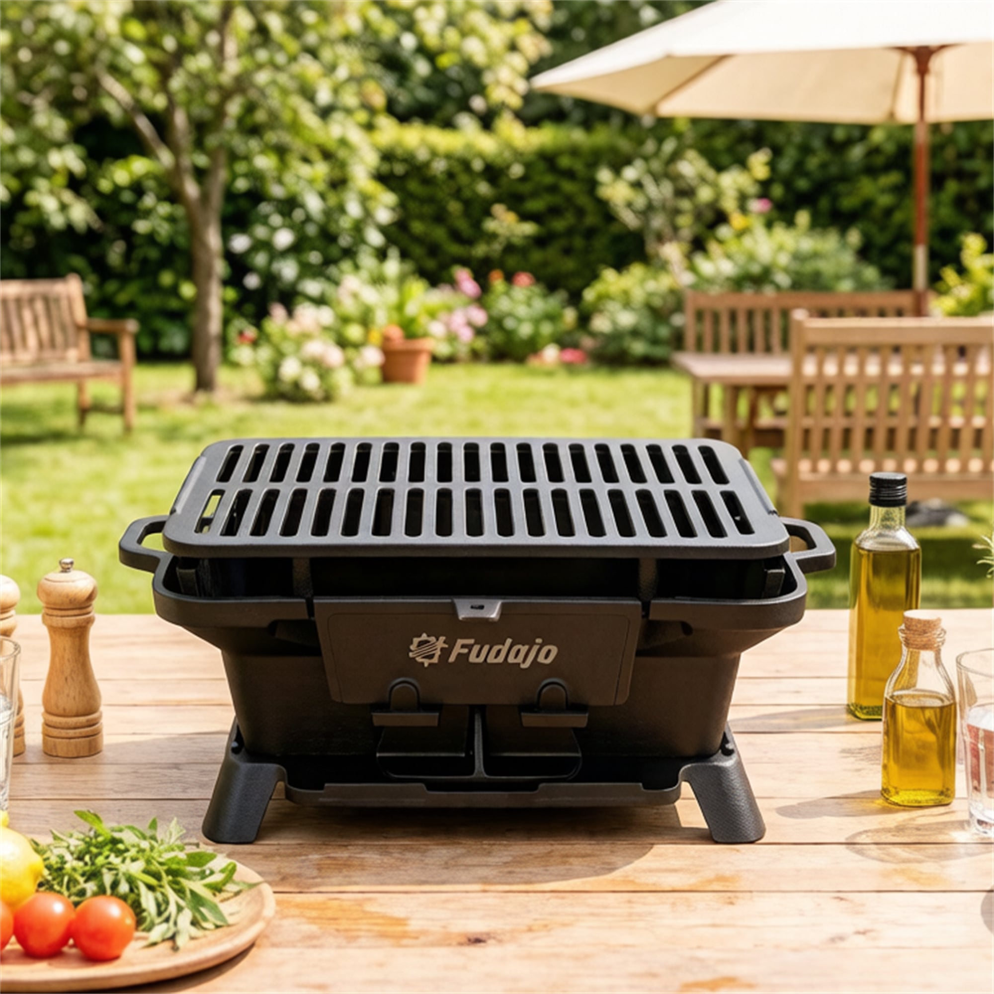 Outdoor Portable Cast Iron Skillet Charcoal Grill 0-Burner Portable ...