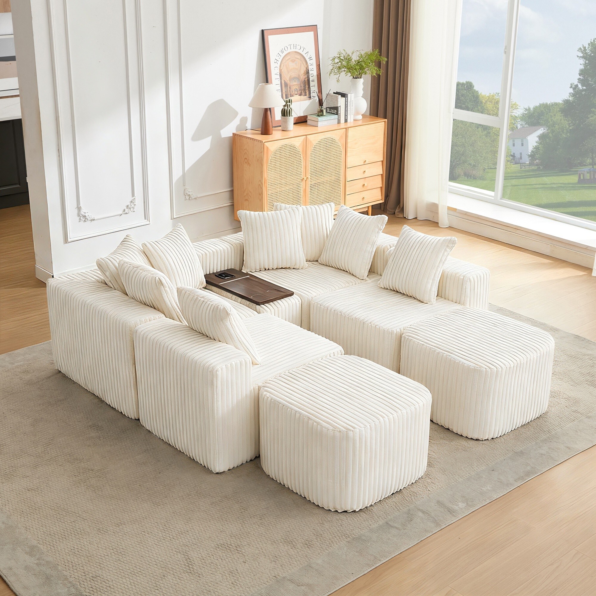 Horizons Prime 138 inch Beige Corduroy Oversize Movable Modular Sofa ...