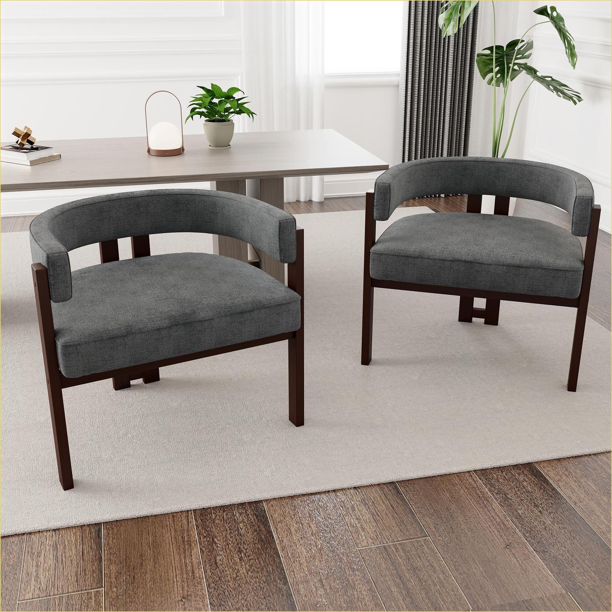 Watnature Set of 2 Chenille Upholstered Accent Chairs for Adults 3-Leg ...