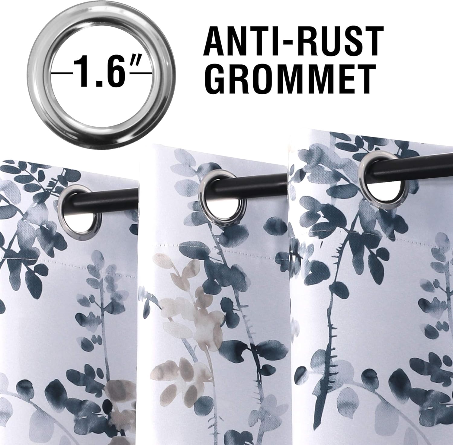 H.Versailtex Premium Blackout Floral Print Curtain Panel Pair Grommet ...