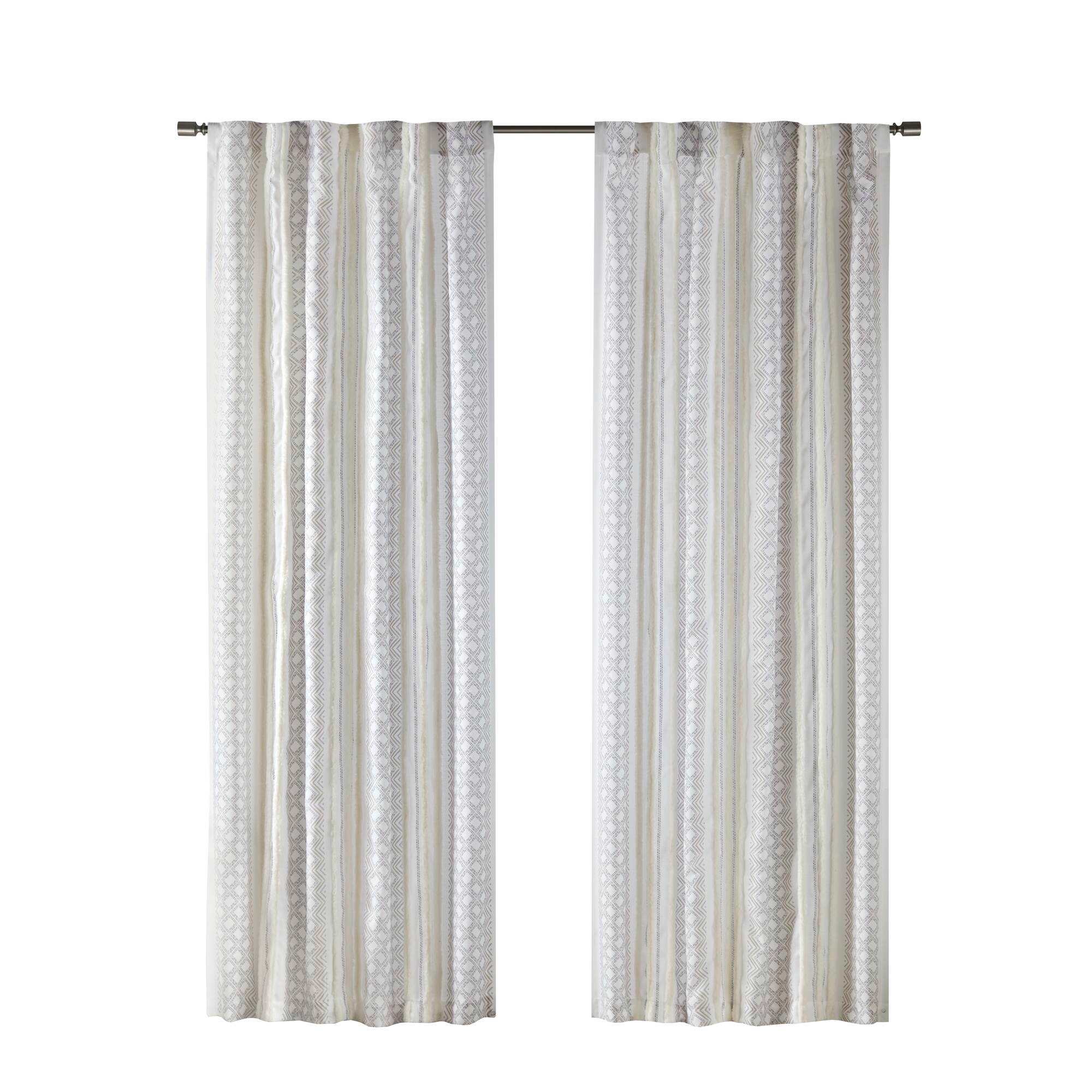 Vynxaria 50x95inch Poly Printed Curtain Panel with Tufted Stripe ...