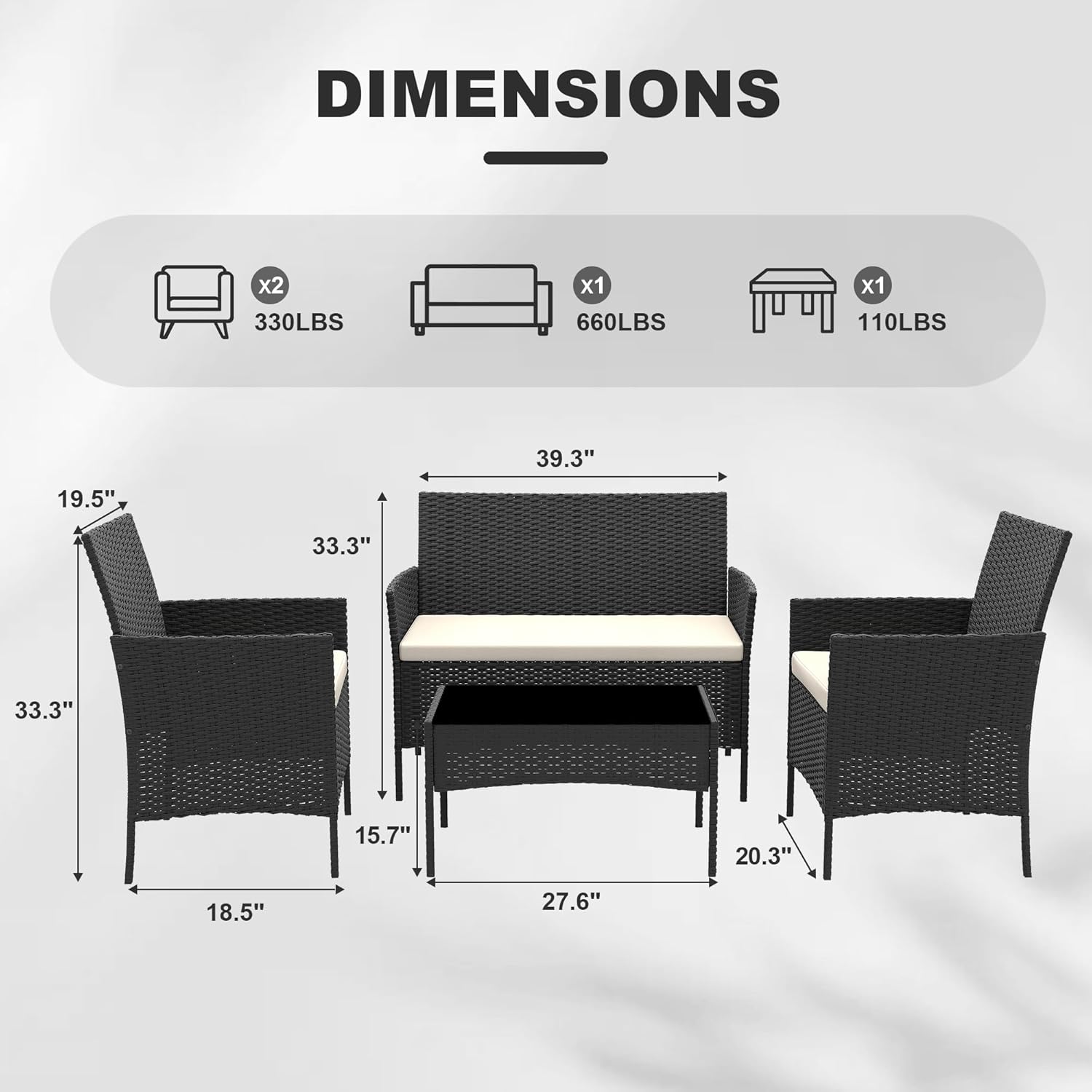 IdealHouse 4 Piece Outdoor Furniture Set PE Rattan Wicker Chairs with ...