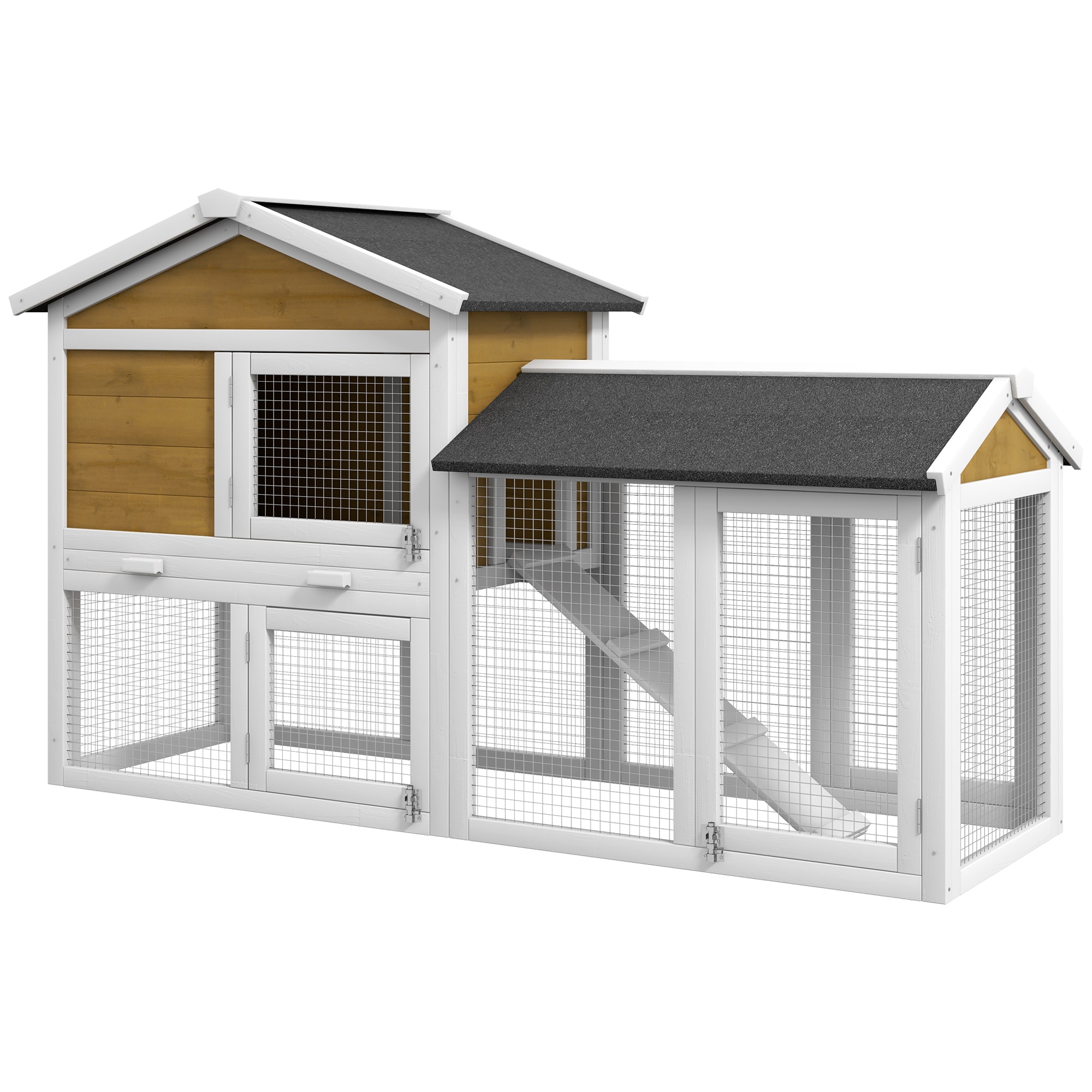 Tinyhomie Wooden Rabbit Hutch Run Removable Tray Asphalt Roof Lockable ...