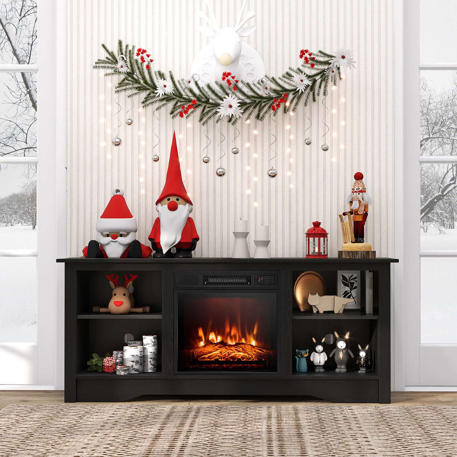 Costway 58 inches TV Stand with 18 inches Electric Fireplace Heater 3 ...