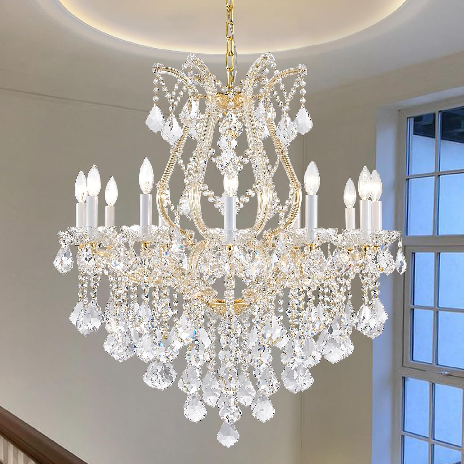 Kviflon D28in 12-Light Modern Gold Candle Crystal Chandelier Luxury ...