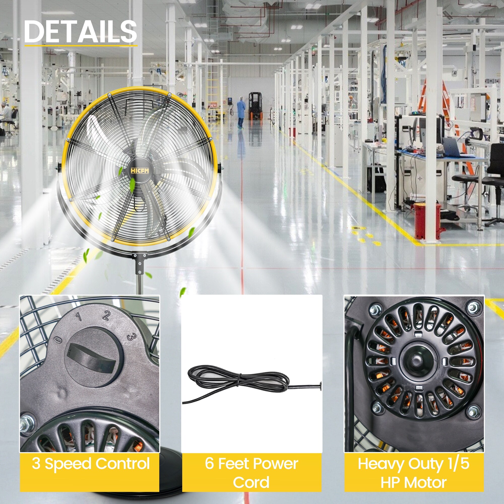 20-in High Velocity Indoor Oscillating Industrial Fan, in Yellow in the ...