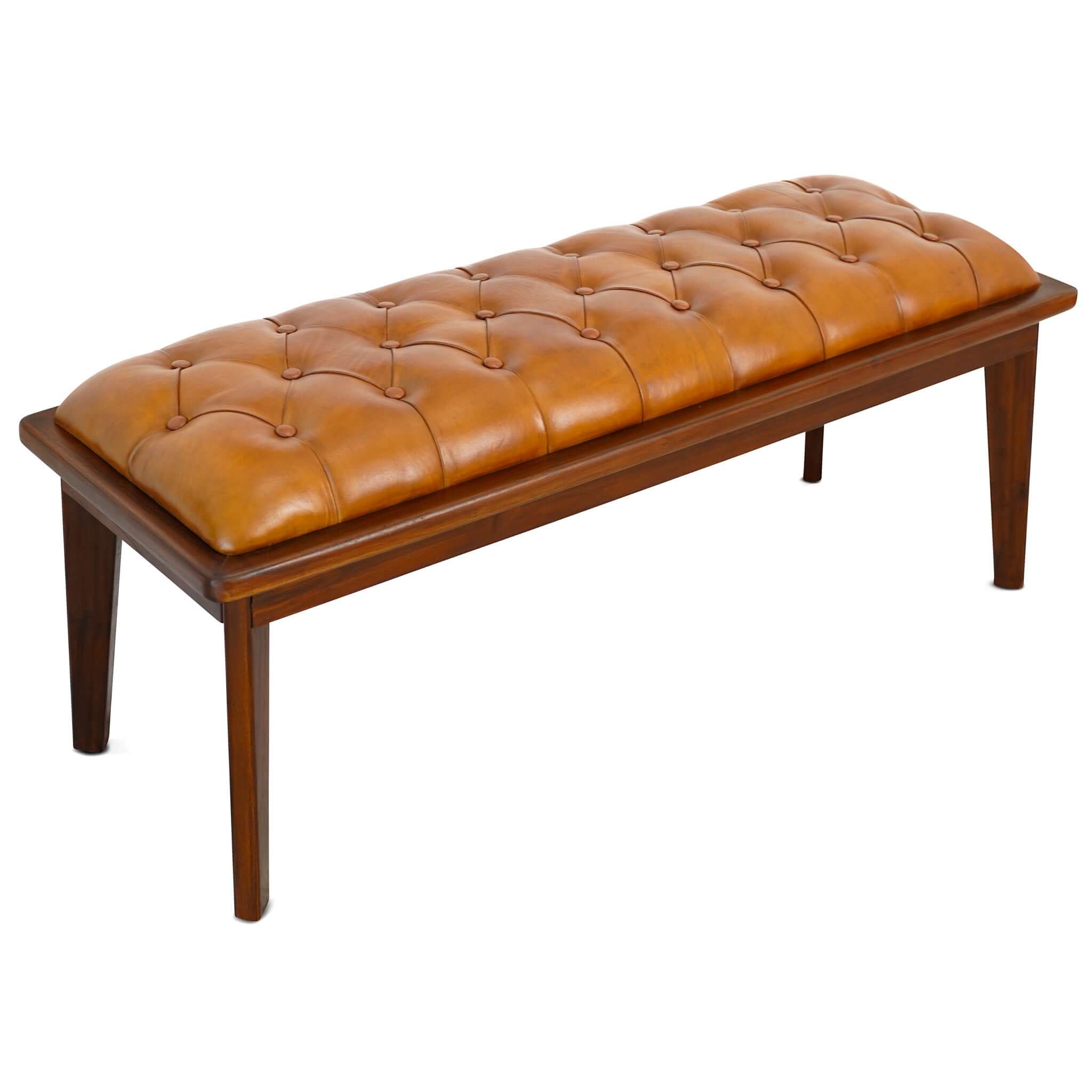 GDFStudio Arden Modern Genuine Tan Leather Bench with Button Seat and ...