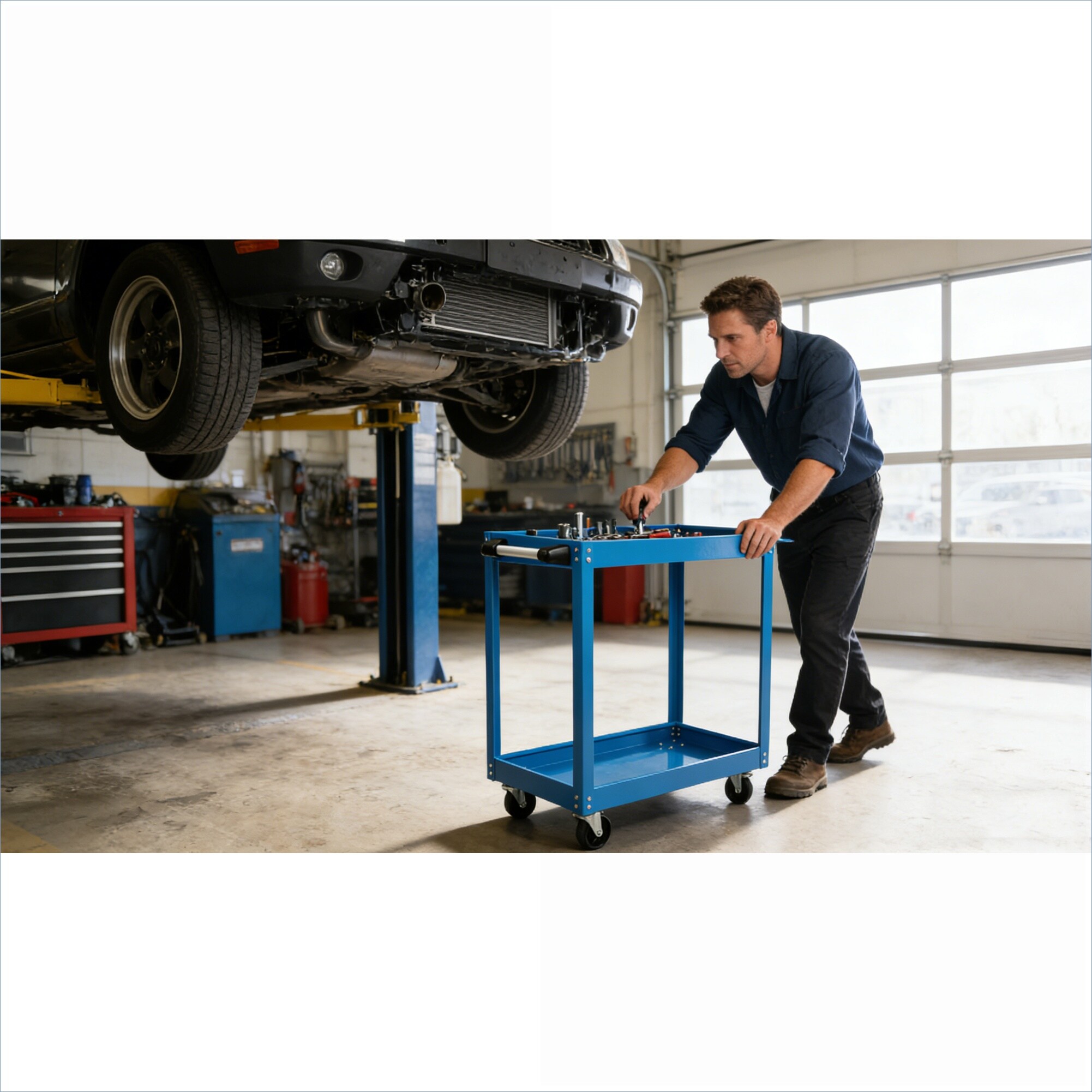 Watnature Rolling Storage Tool Cart Two-Layer Blue-Toned Heavy Duty ...